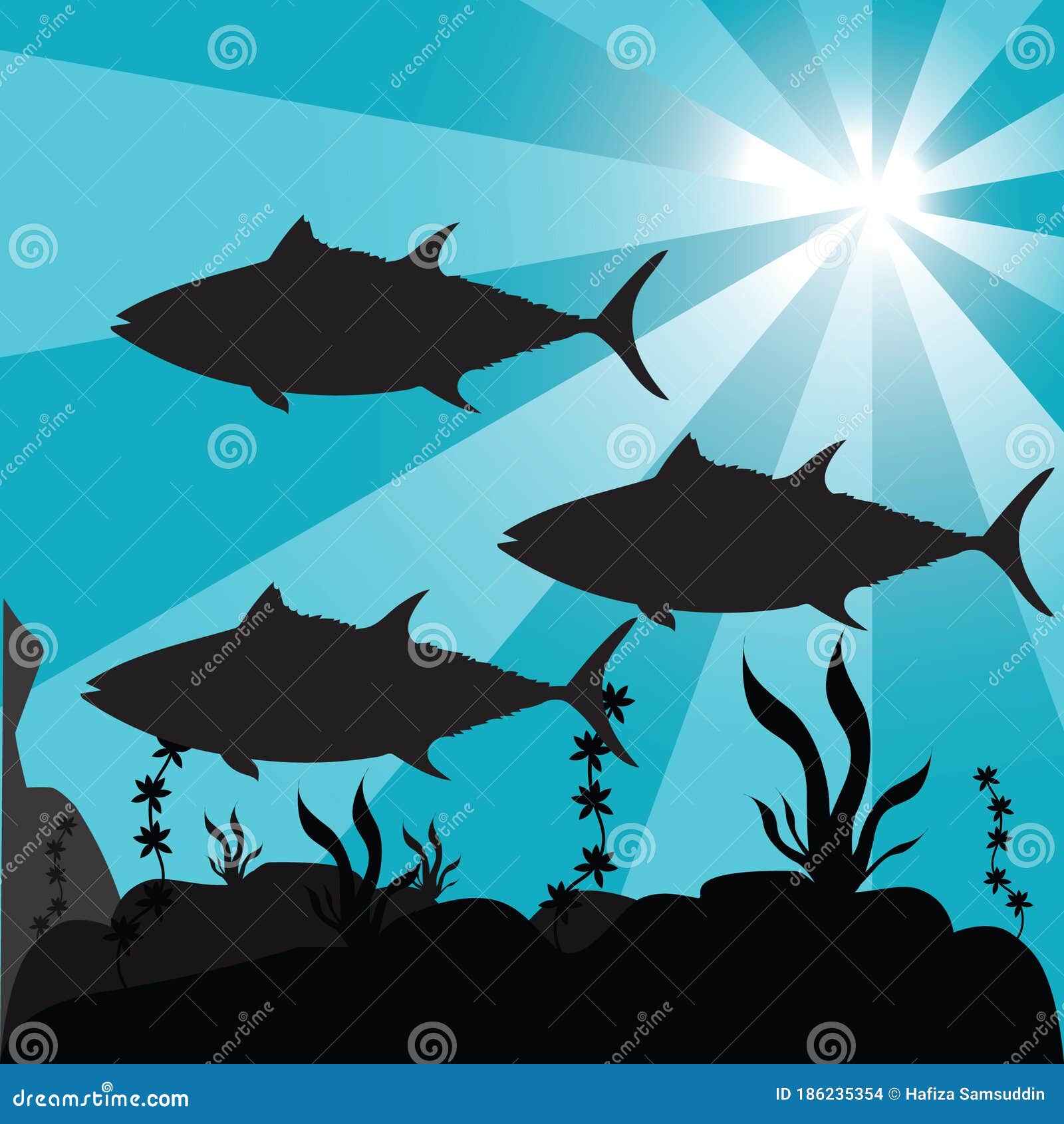 Silhouette of a Shoal of Fish. Vector Illustration Decorative Design ...