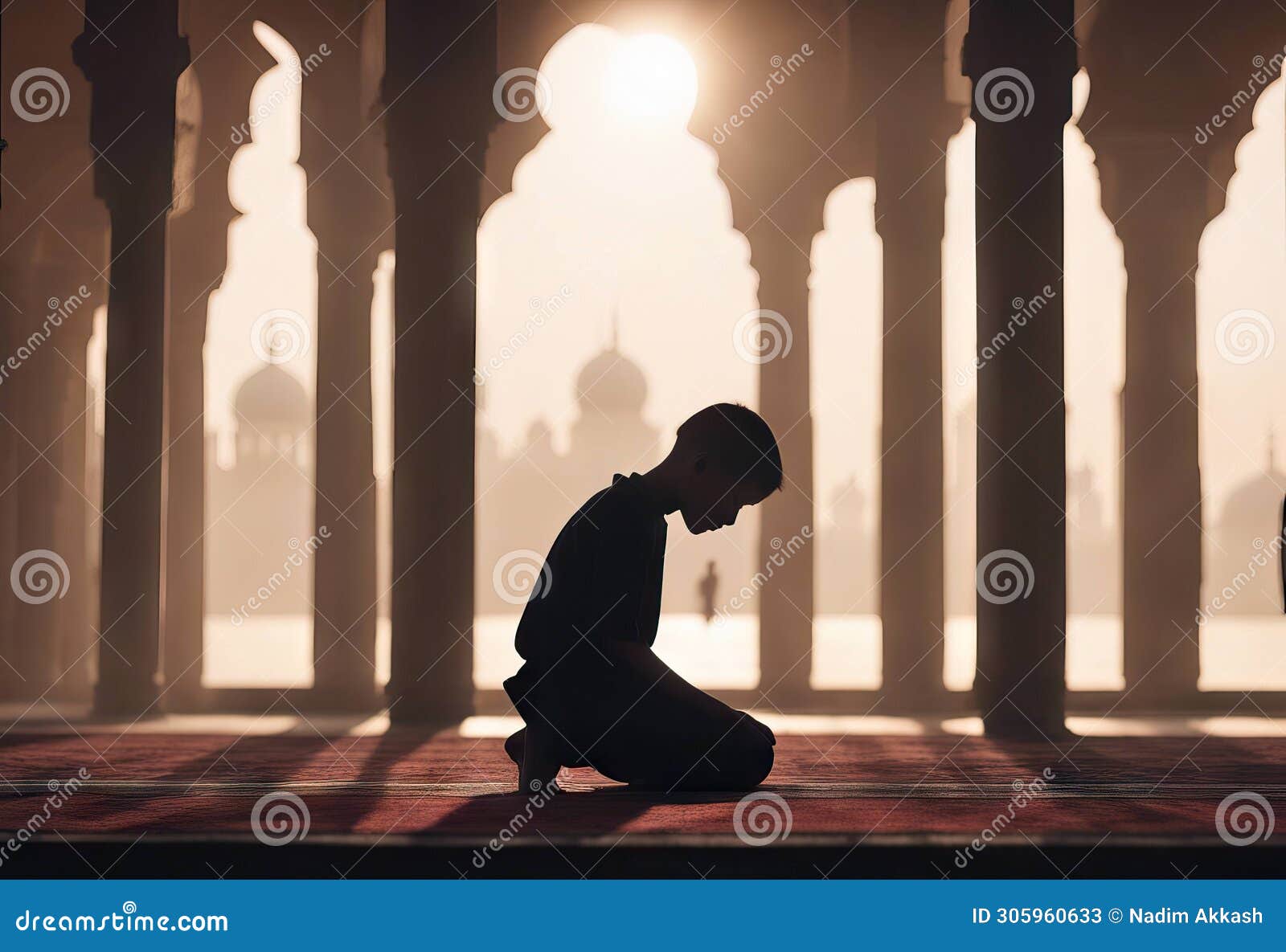 Silhouette Side View of Boy Doing Salat at the Mosque with Rukuk Posed ...