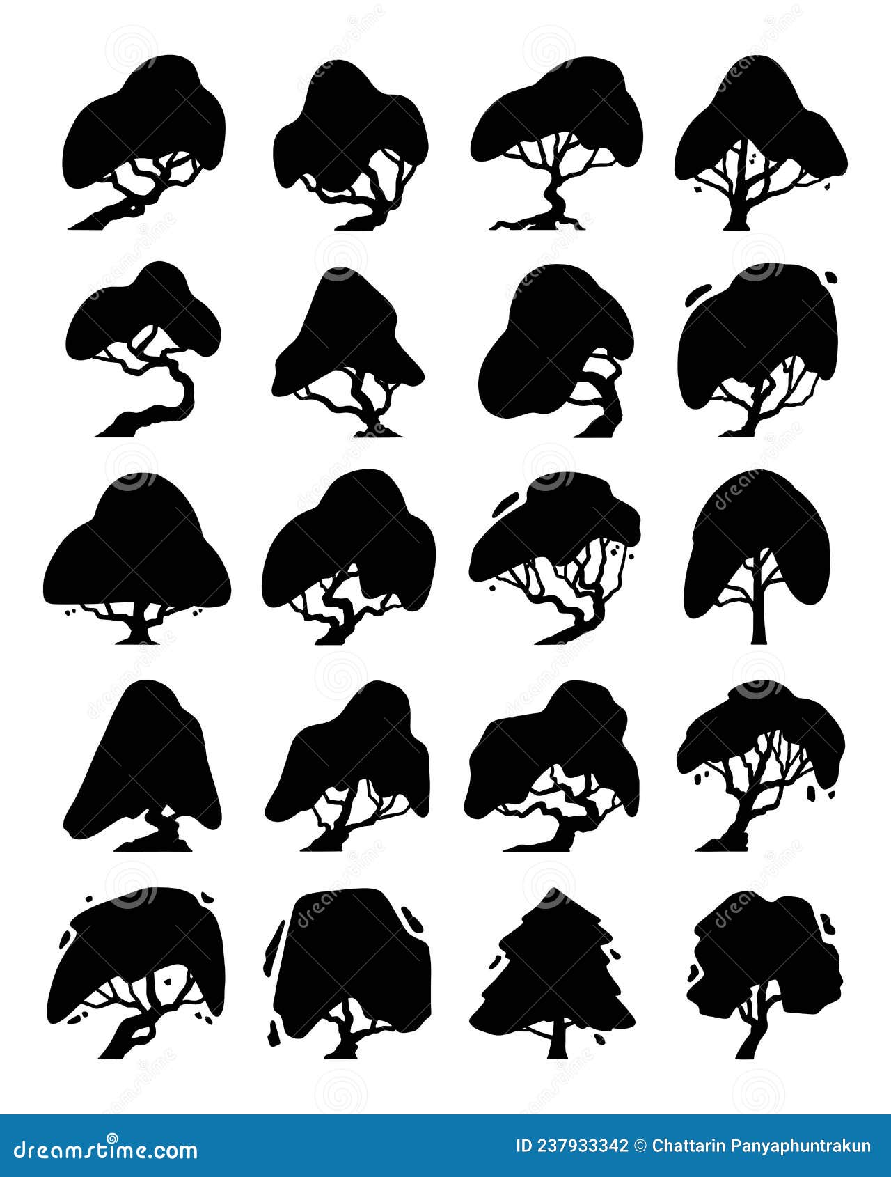 Silhouette Side View Tree Vector Set Stock Vector - Illustration of ...