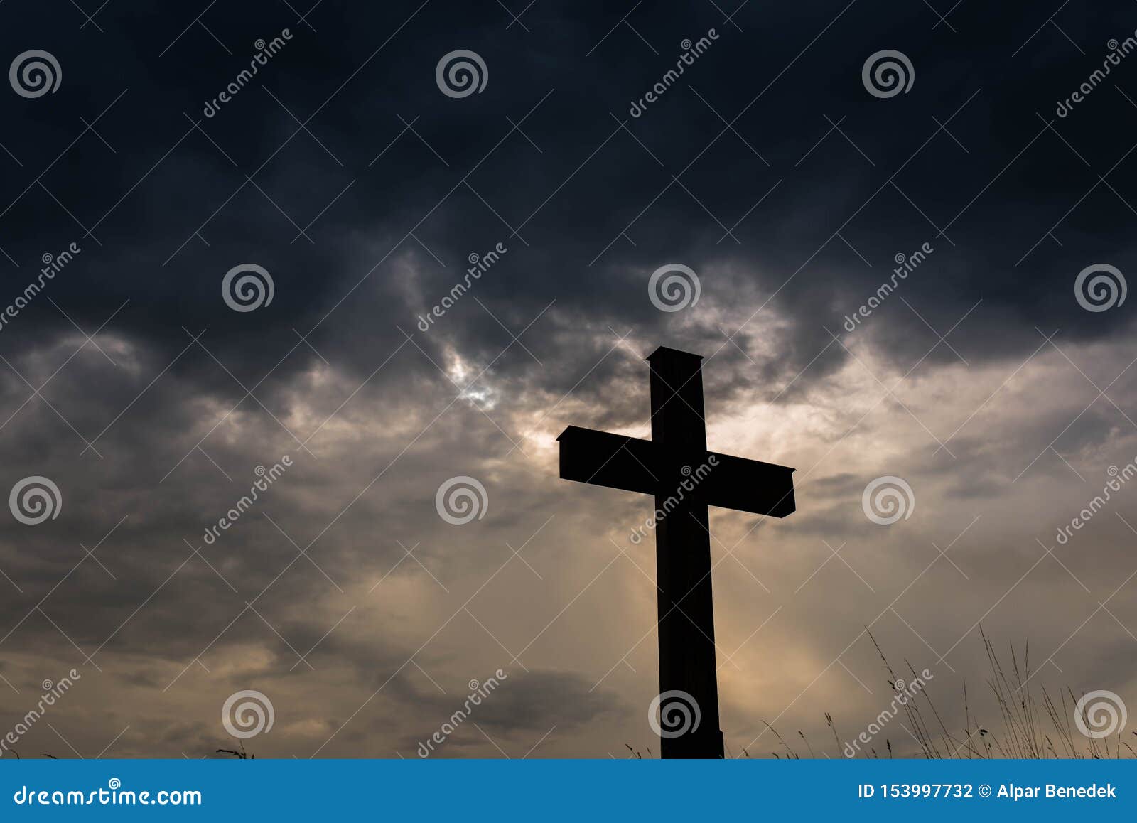 Silhouette of a Simple Catholic Cross, Dramatic Stormclouds Stock Photo ...