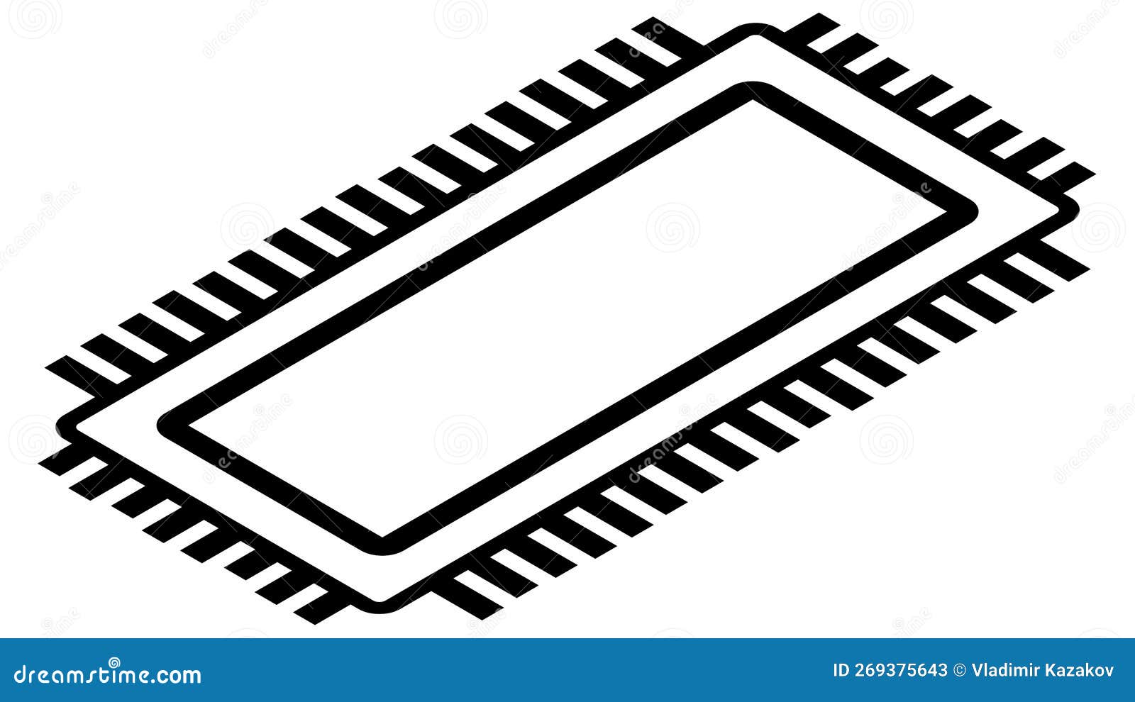Silhouette Of Simple Isometric Schematic Chip Or Component For