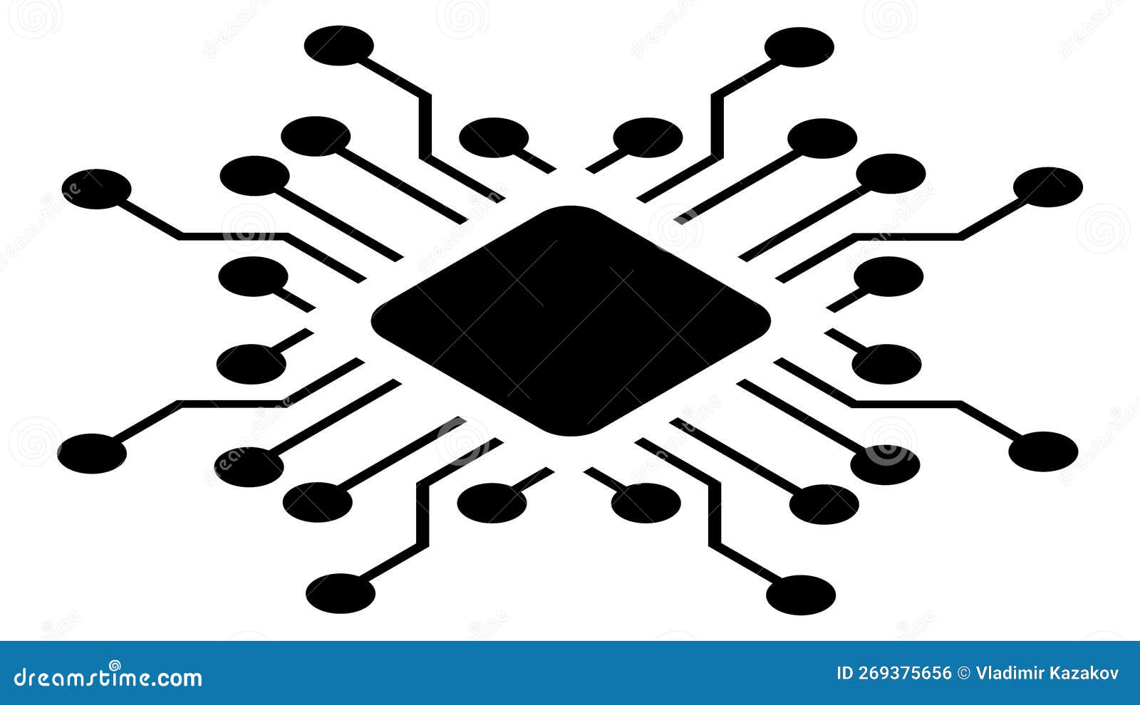 Silhouette Of Simple Isometric Schematic Chip Or Component For