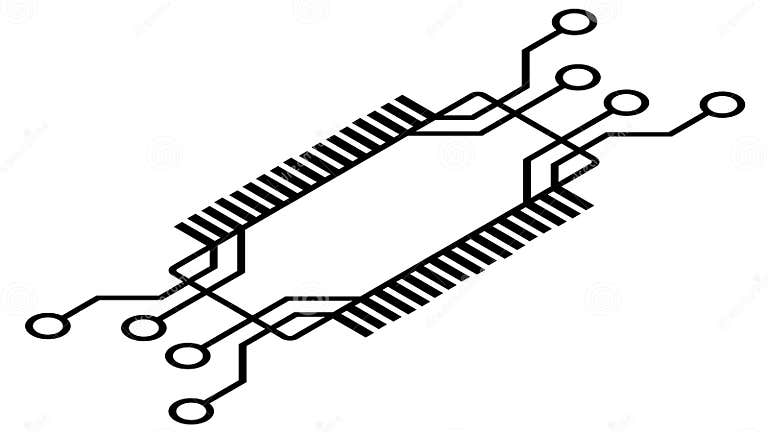 Silhouette Of Simple Isometric Schematic Chip Or Component For
