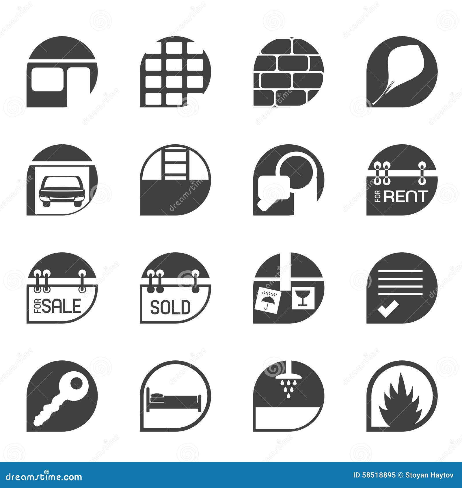 Silhouette Simple Real Estate Icons Stock Vector - Illustration of ...