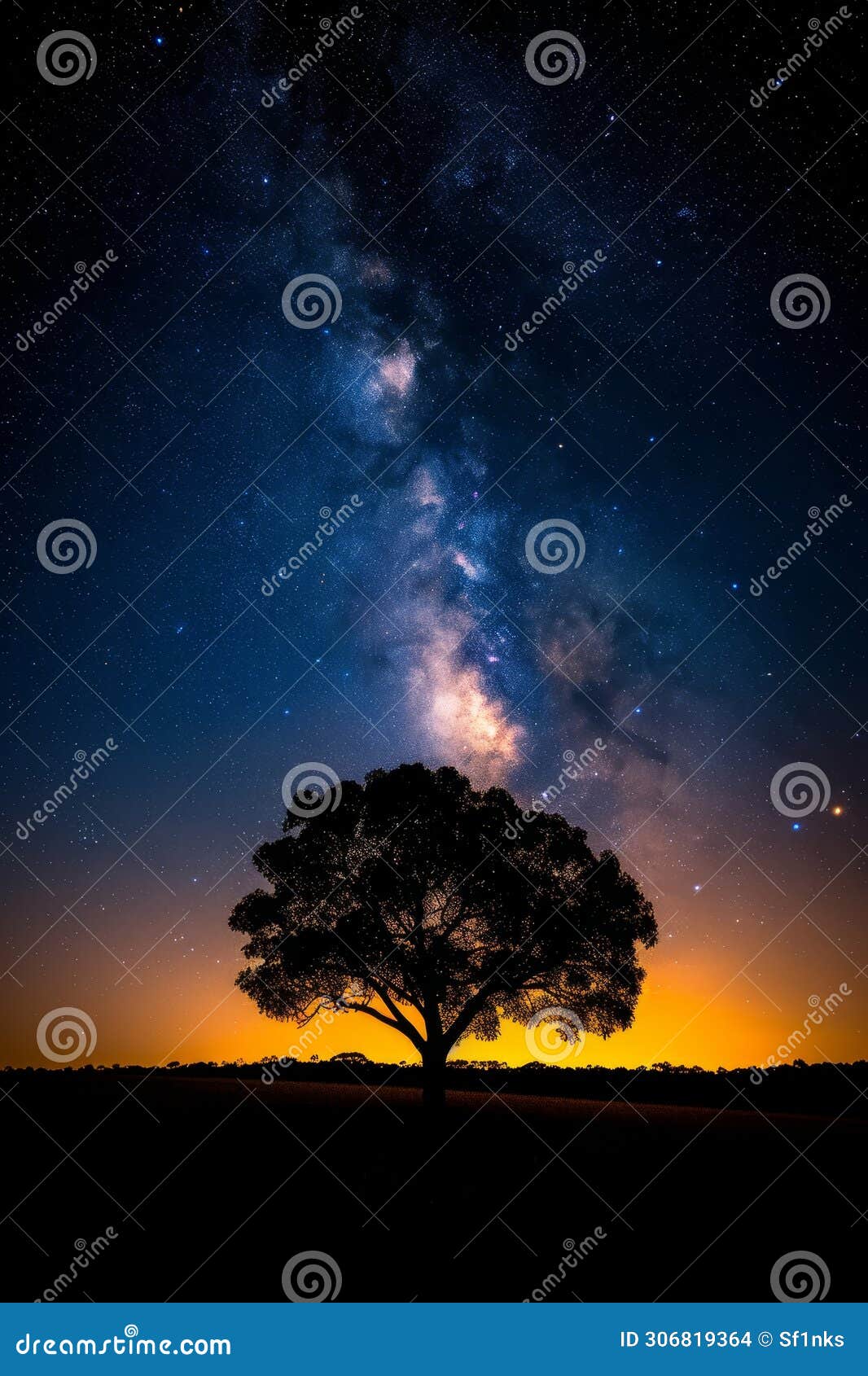 Silhouette of a Single Tree Against a Mesmerizing Star-filled Night Sky ...