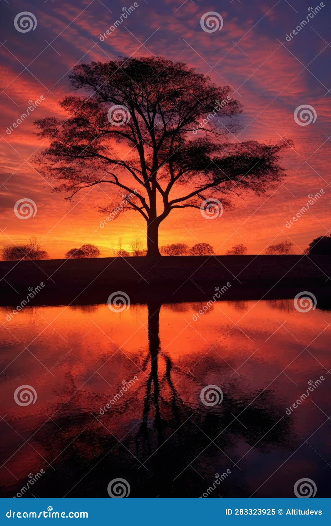 Silhouette of a Single Tree Against a Sunset Stock Image - Image of ...