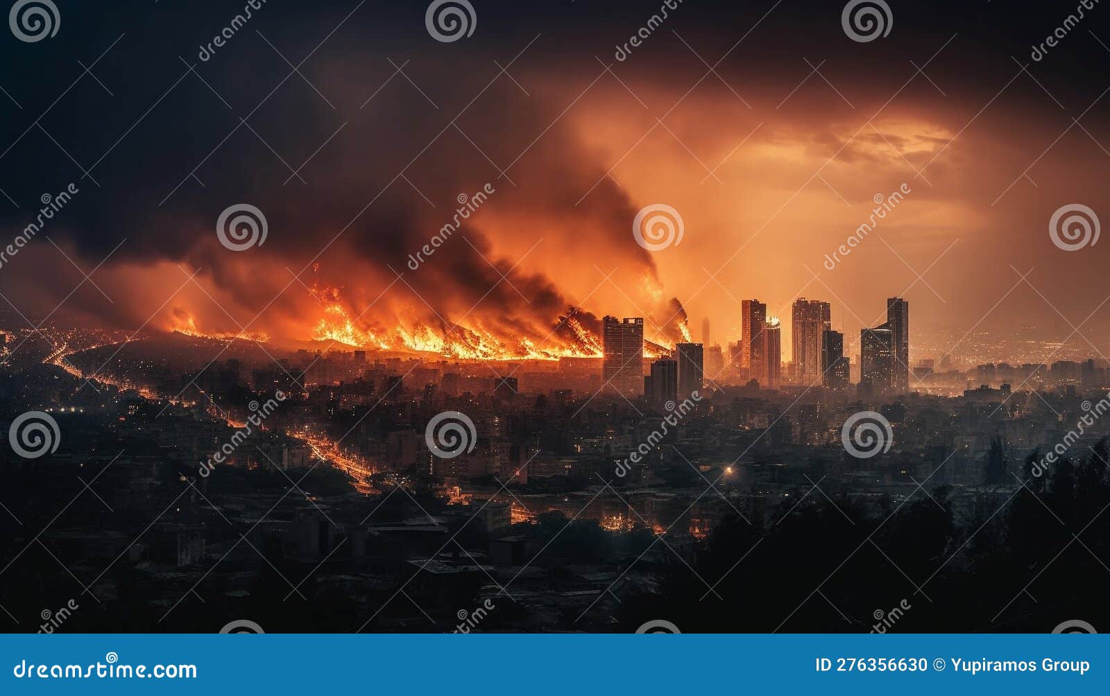 Silhouette Skyline Burning with Dangerous Fiery Destruction Generated ...