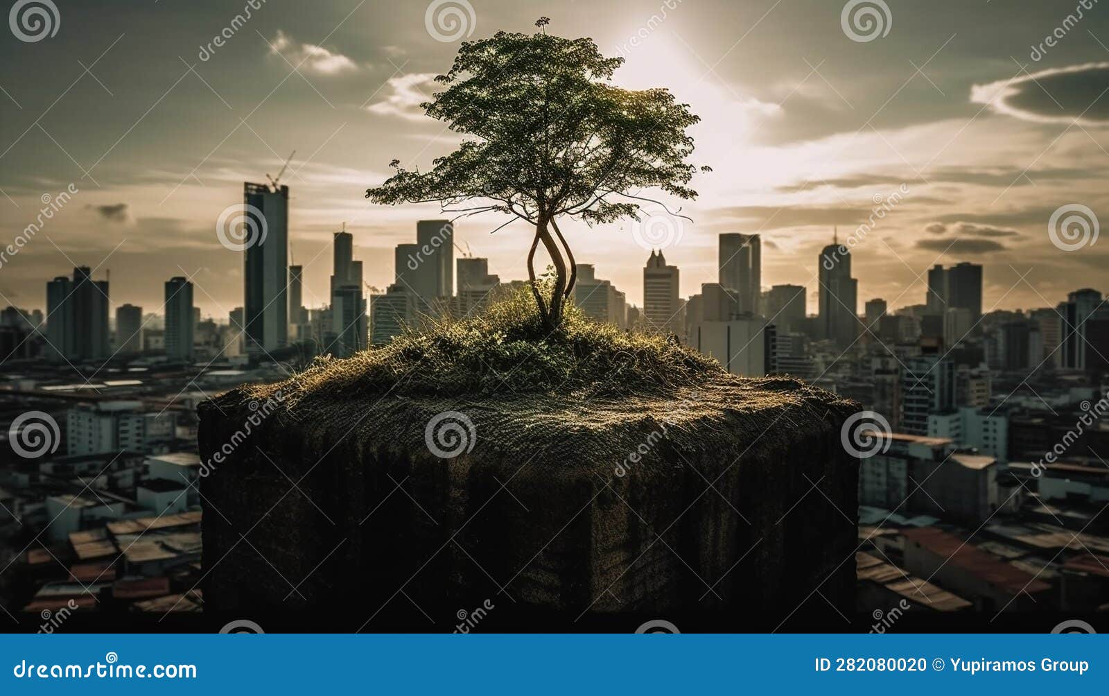 Silhouette of Skyscrapers and Trees in Backlit Cityscape at Dusk ...