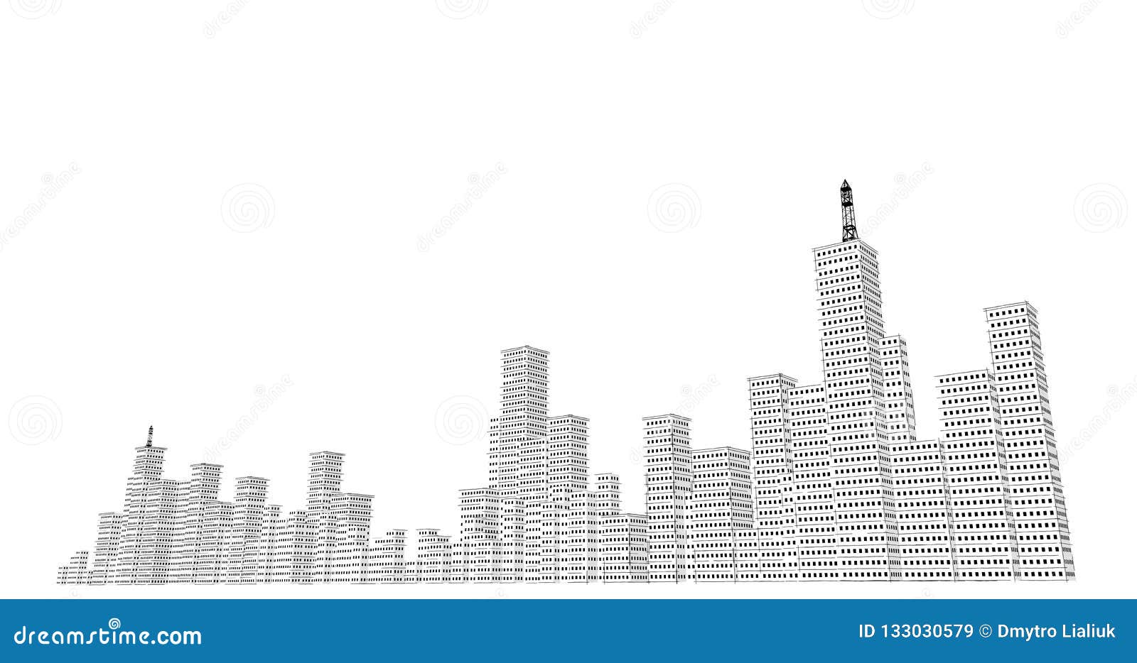 Silhouette of Skyscrapers on a White Background. Sketch Line Drawing ...