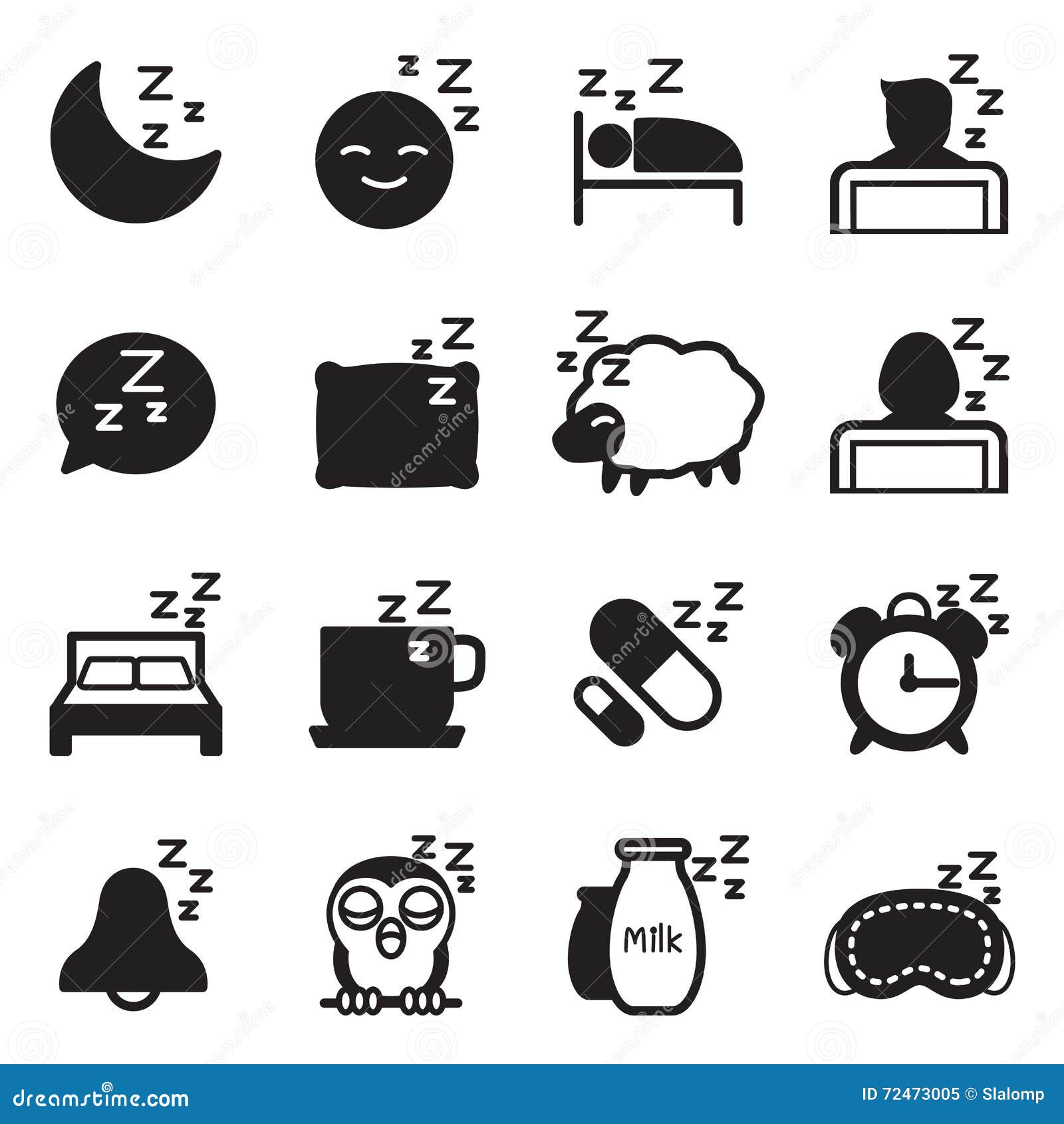 Silhouette Sleep icons stock vector. Illustration of collection - 72473005