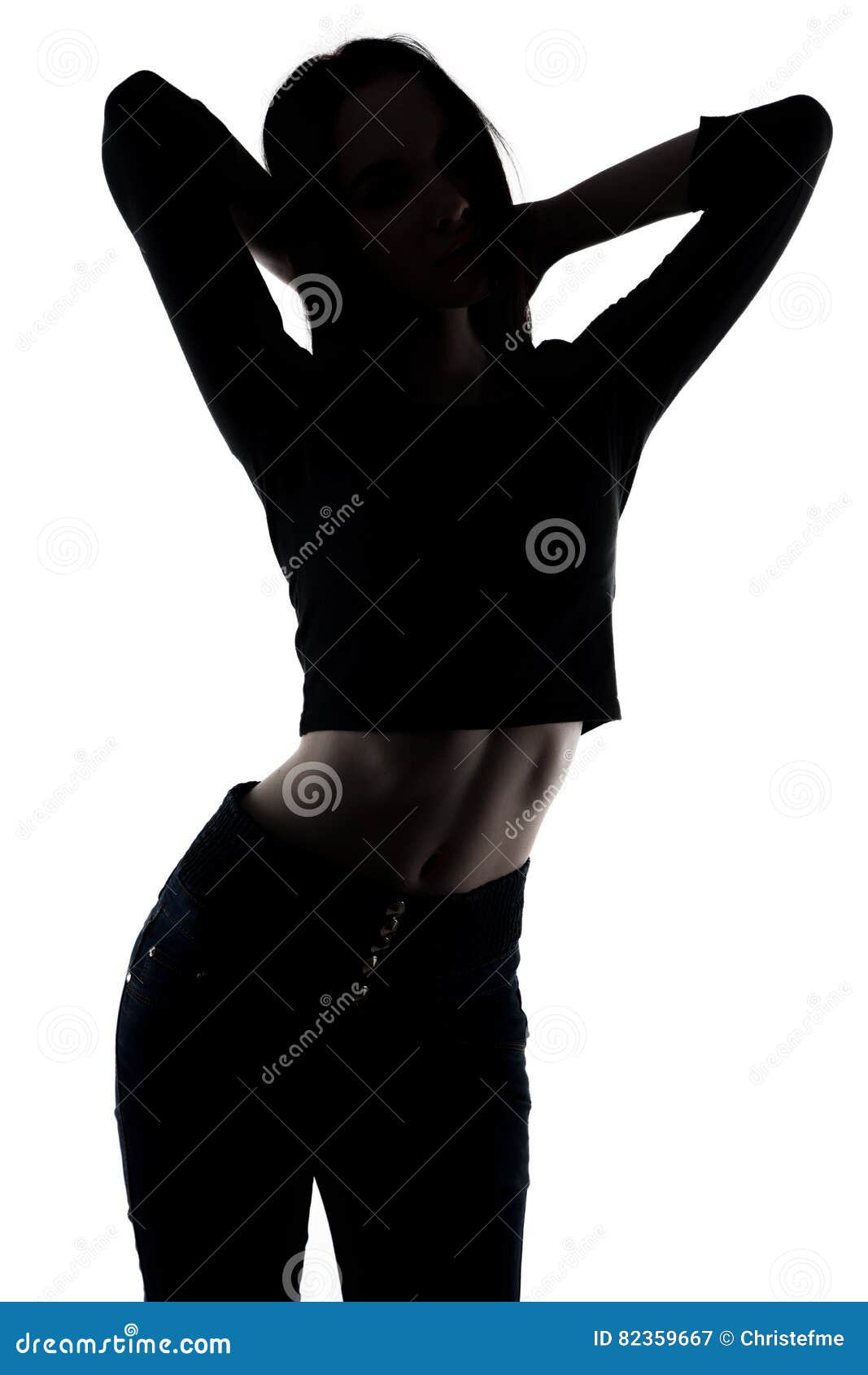 Silhouette Slim Woman With Hands Up Stock Image Image Of Isolated