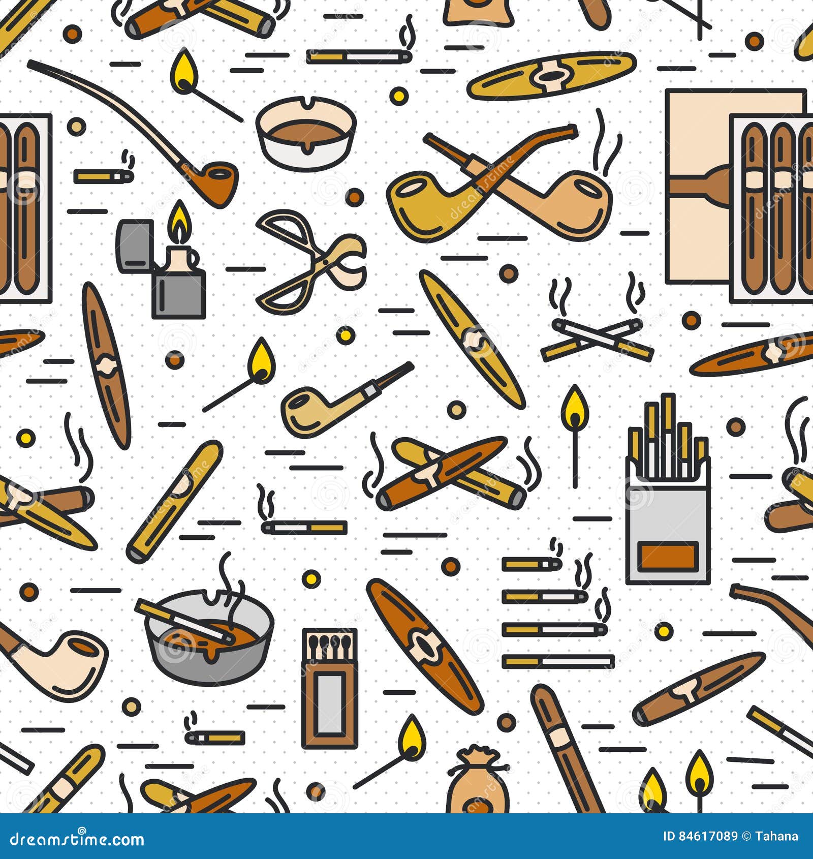 Silhouette Smoking and Cigarette Icons Vector Line Cartoon Seamless ...