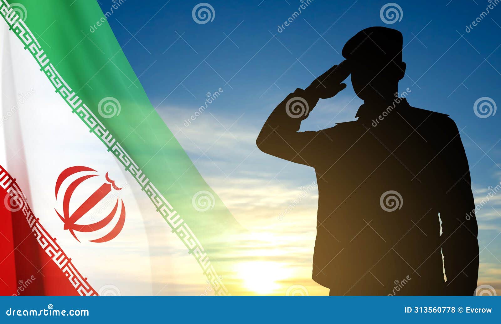 Silhouette of a Soldier with Iran Flag Against the Sunset Stock Vector ...