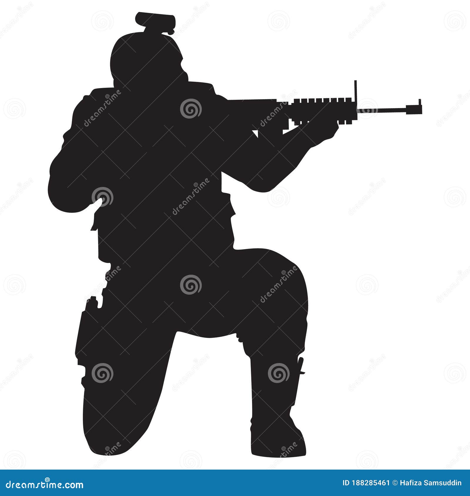 Silhouette of Soldier Shooting with Gun. Vector Illustration Decorative ...