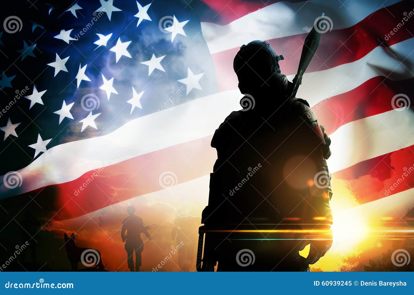Silhouette Soldier At Sunset Stock Photo - Image: 60939245