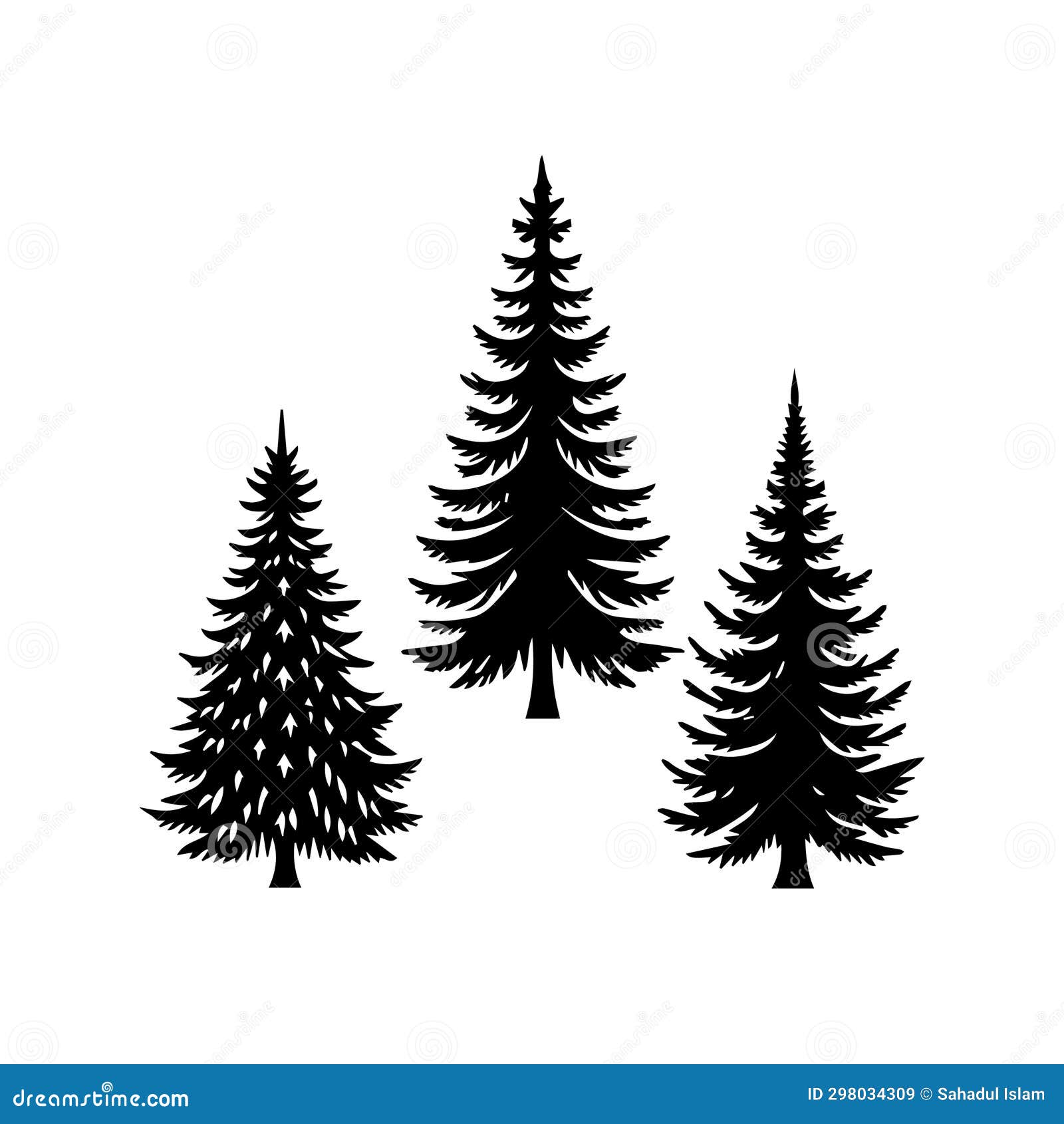 Silhouette Solid Vector Icon Set of Christmas Tree, Yule, Fir ...