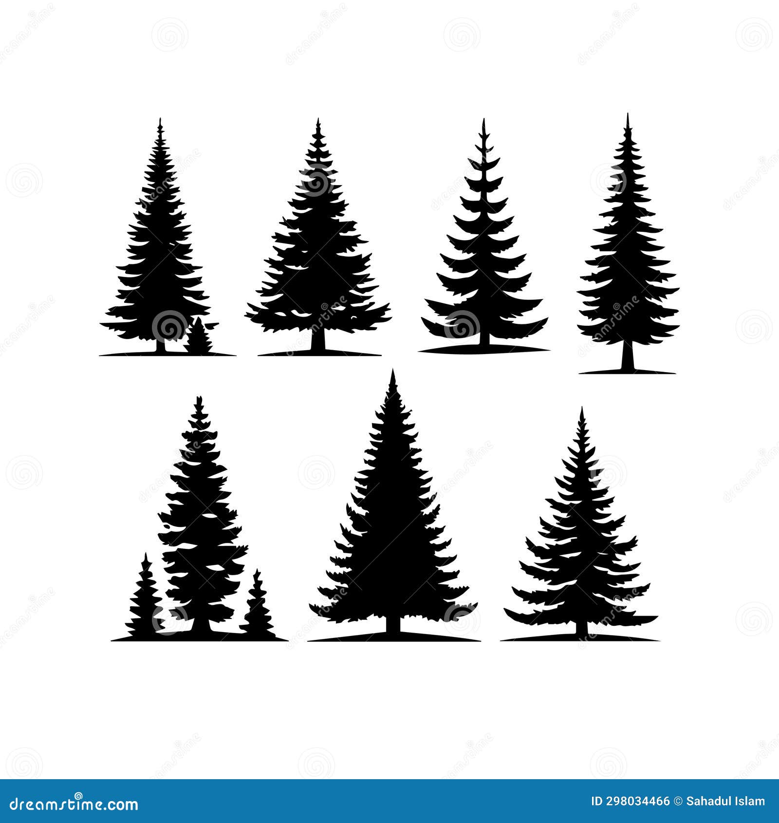 Silhouette Solid Vector Icon Set of Christmas Tree, Yule, Fir ...