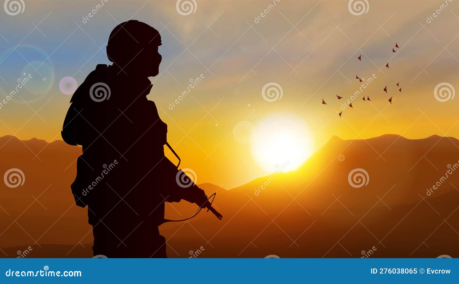 Silhouette of a Solider Against the Sunset Stock Vector - Illustration ...