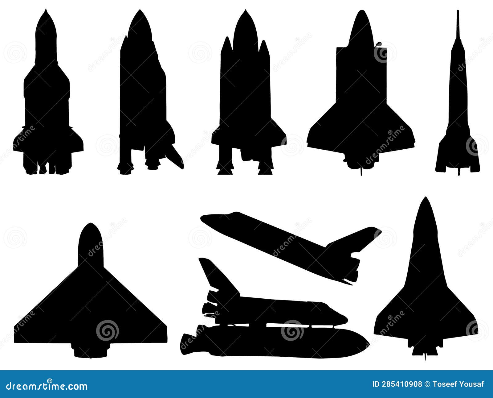 Set of Space Jets Silhouette Vector Art Stock Vector - Illustration of ...