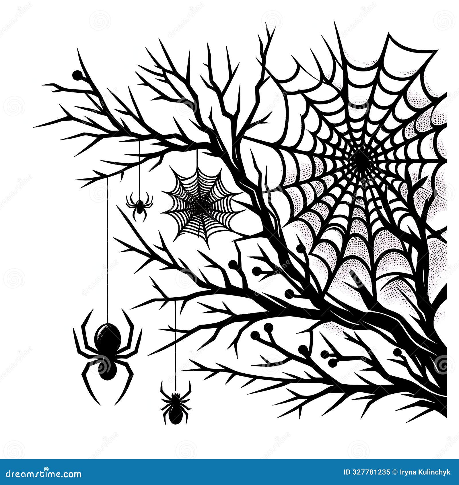 Silhouette of Spiders and Webs on Tree Branches. Halloween Theme Stock ...