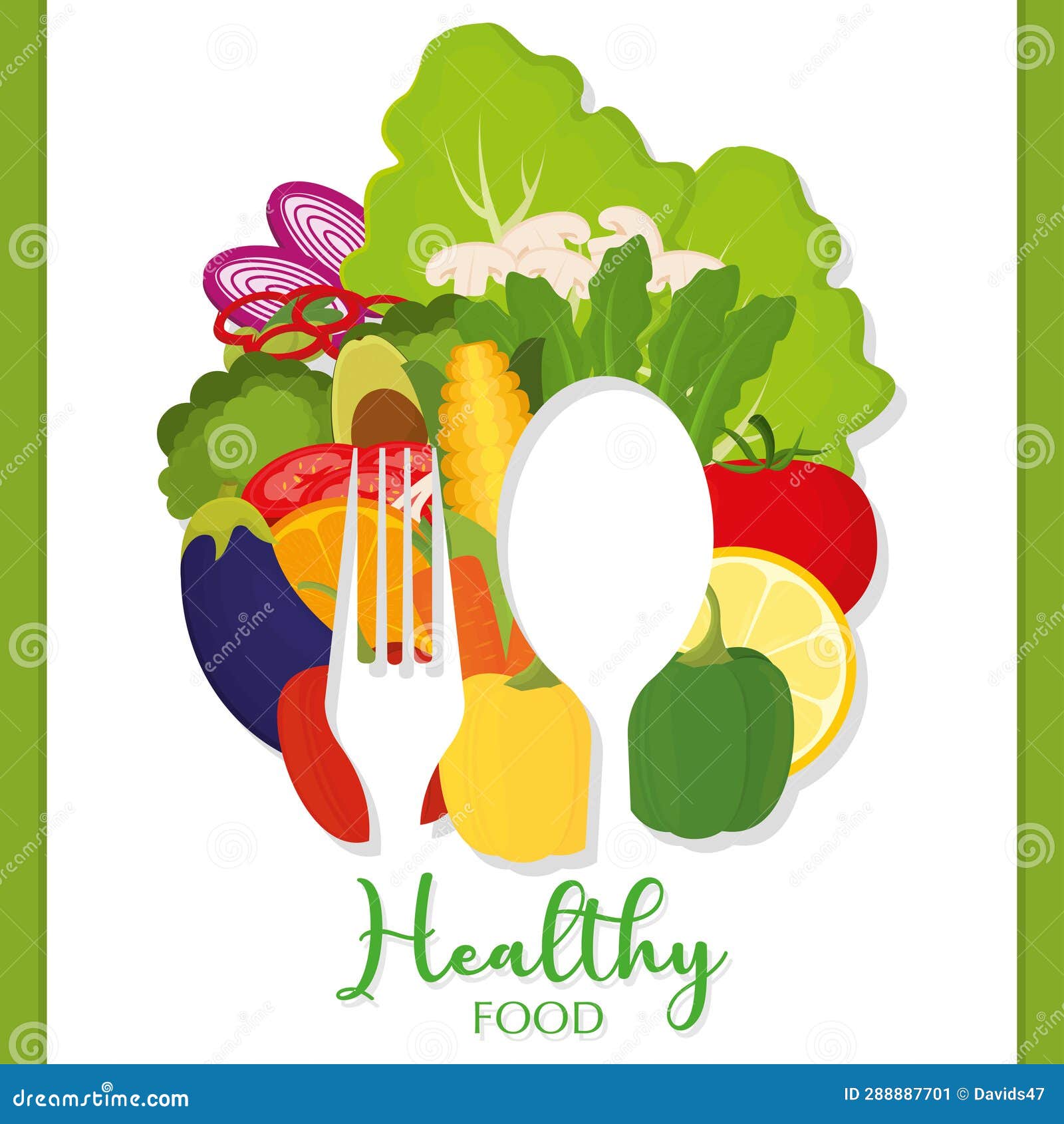 Silhouette of Spoon and Fork on a Group of Vegetables Healthy Food ...