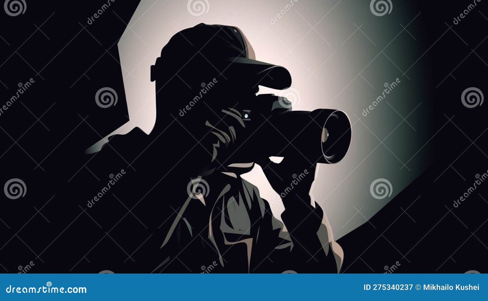 Silhouette of a Spy Photographer in a Cap Stock Illustration ...