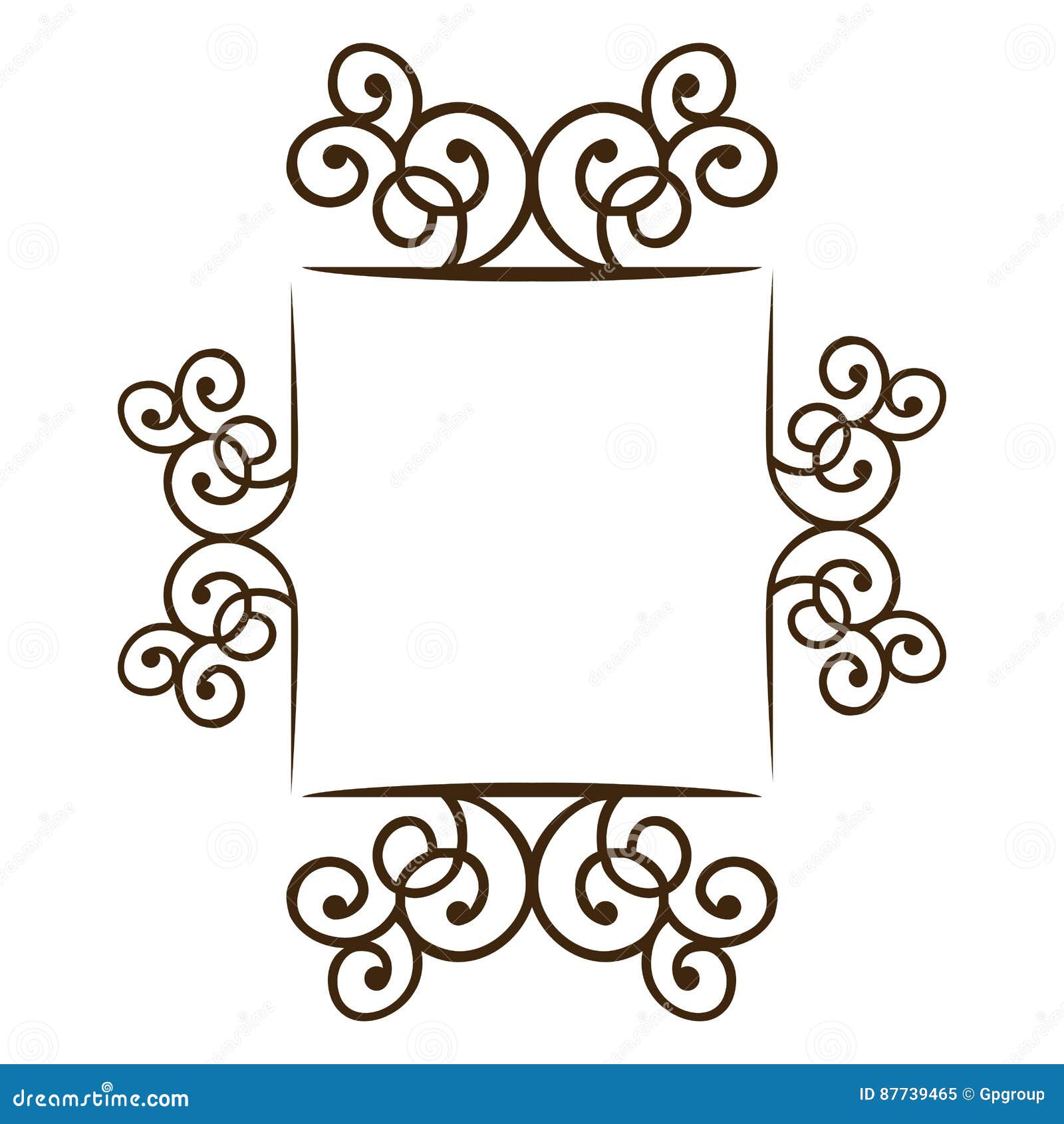 Silhouette Square Frame Decorative Ornament Swirl Design Stock ...