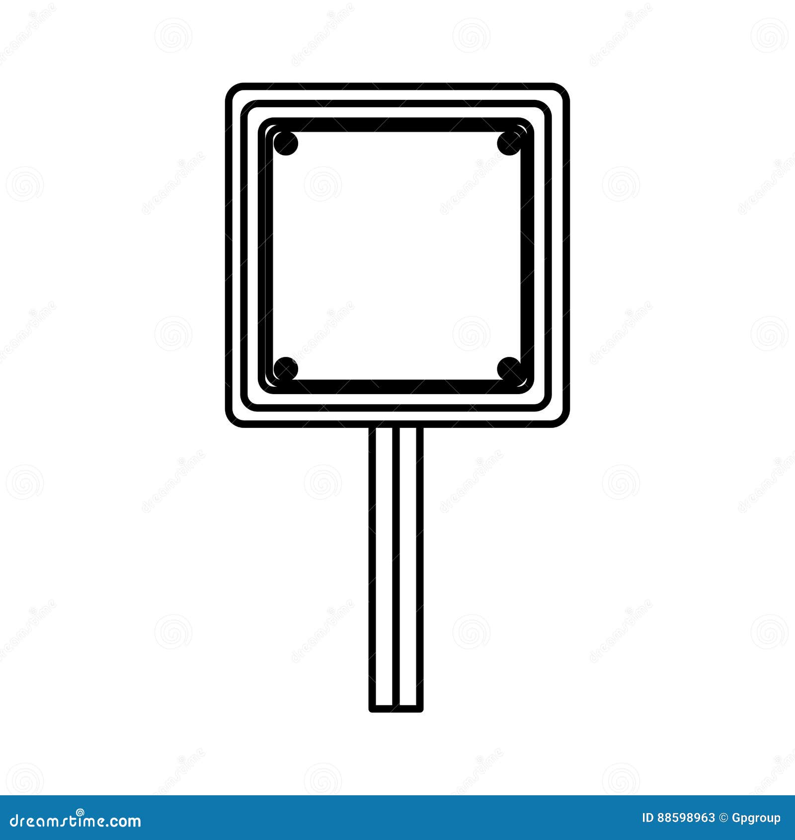 Silhouette Square Shape Traffic Sign with Base Pole Stock Illustration ...
