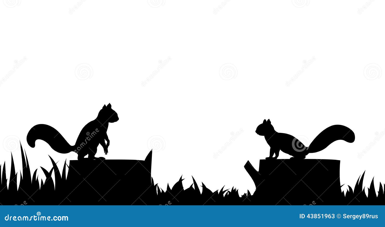 Silhouette Of A Squirrel On A Tree Stump. Stock Vector - Image: 43851963