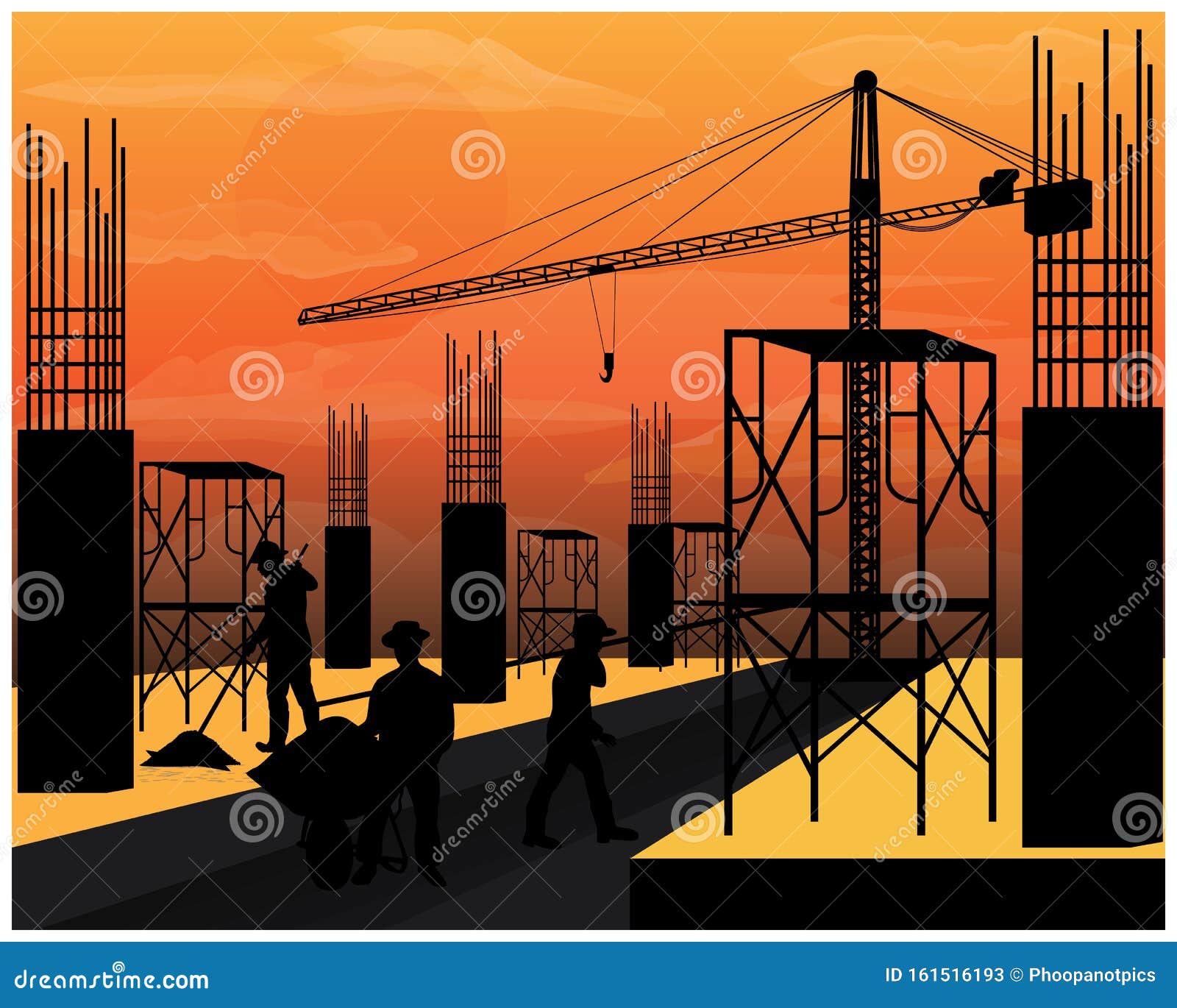 Silhouette Staff Cartoon Shape with Construction Work Stock Vector ...