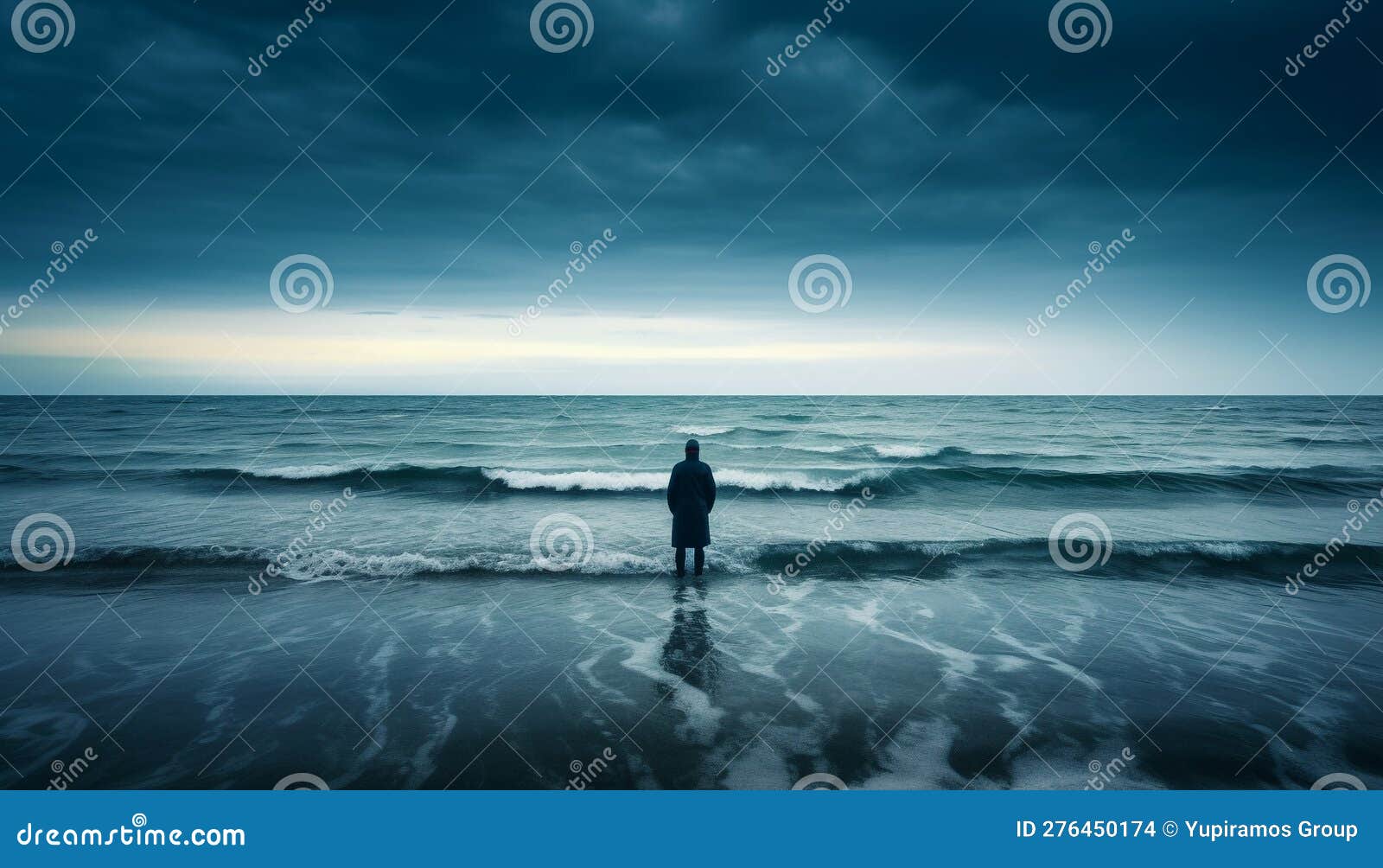 Silhouette Standing on Sand, Reflecting on Solitude Generated by AI ...