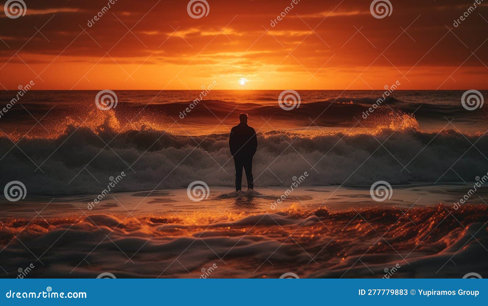 Silhouette Standing on Waters Edge, Back Lit Generated by AI Stock ...