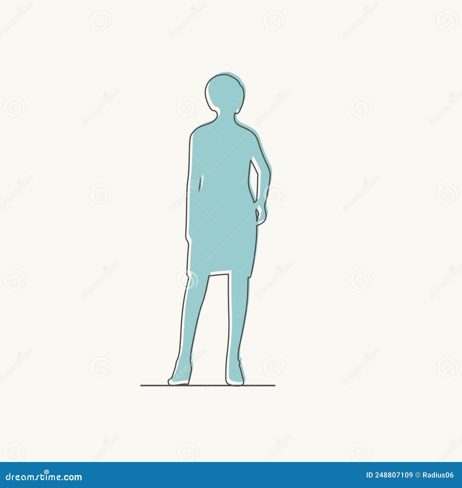 Silhouette of Standing Young Woman in Thin Line Style Stock Vector ...