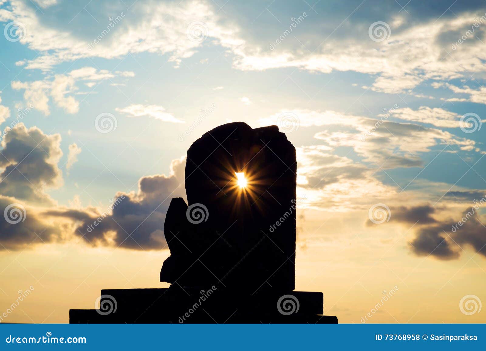 Silhouette Statue with Sun Lens Flare through the Statue S Hole in ...