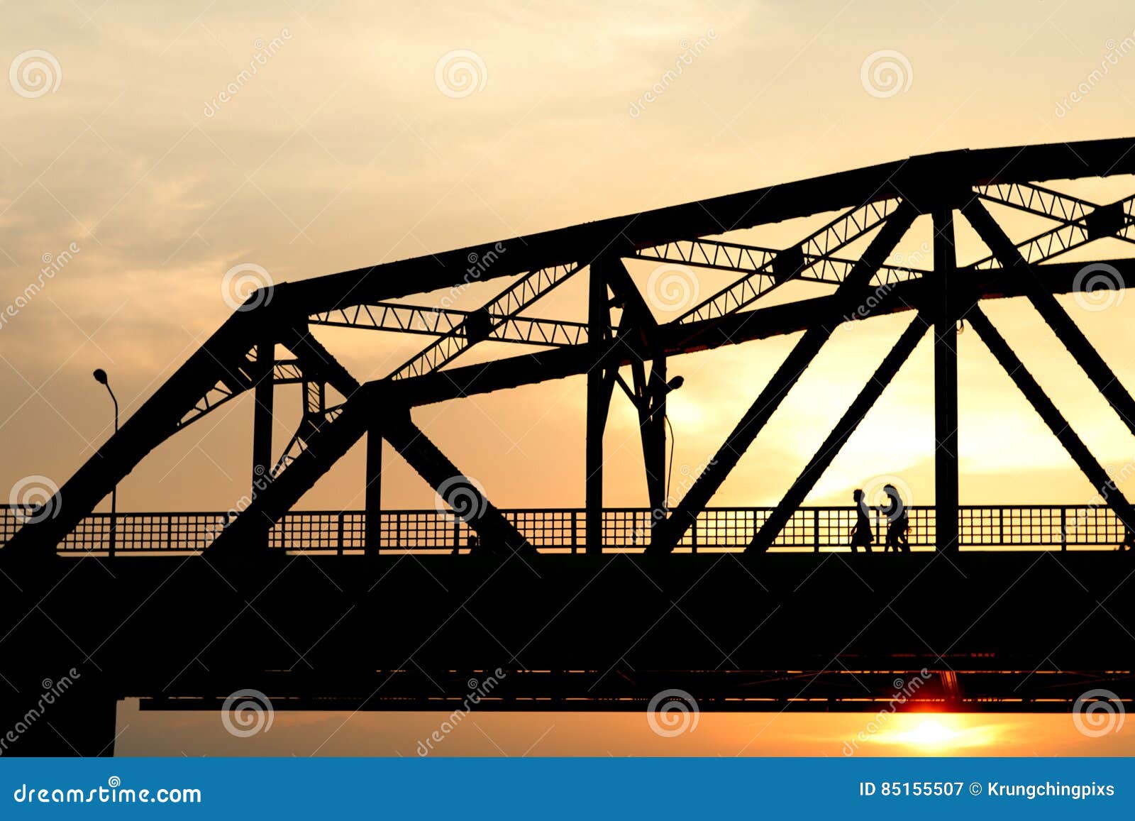 Silhouette Steel Bridge in Evening Stock Image - Image of people, city ...