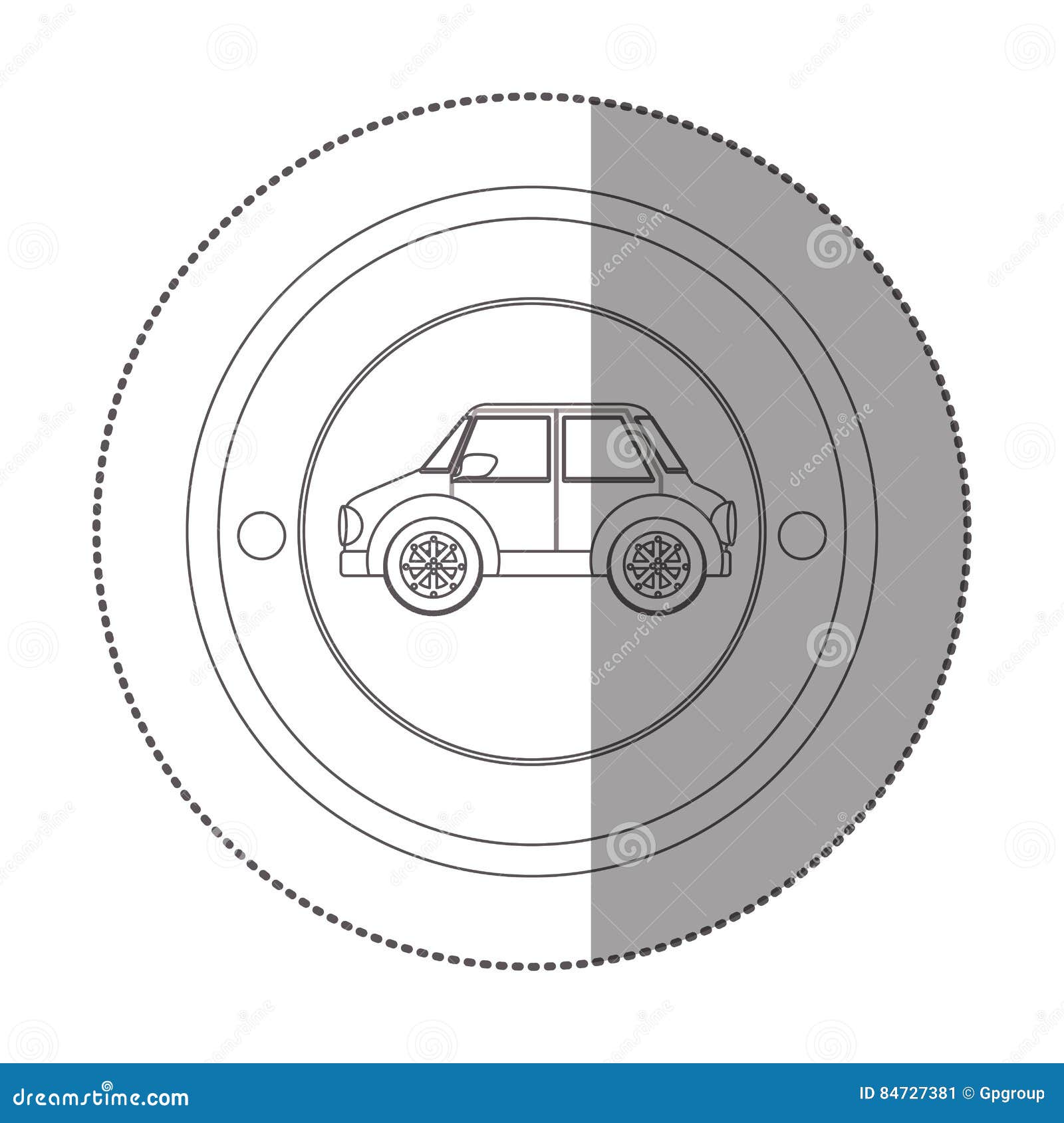 Silhouette Sticker with Circular Shape with Small Automobile Stock ...
