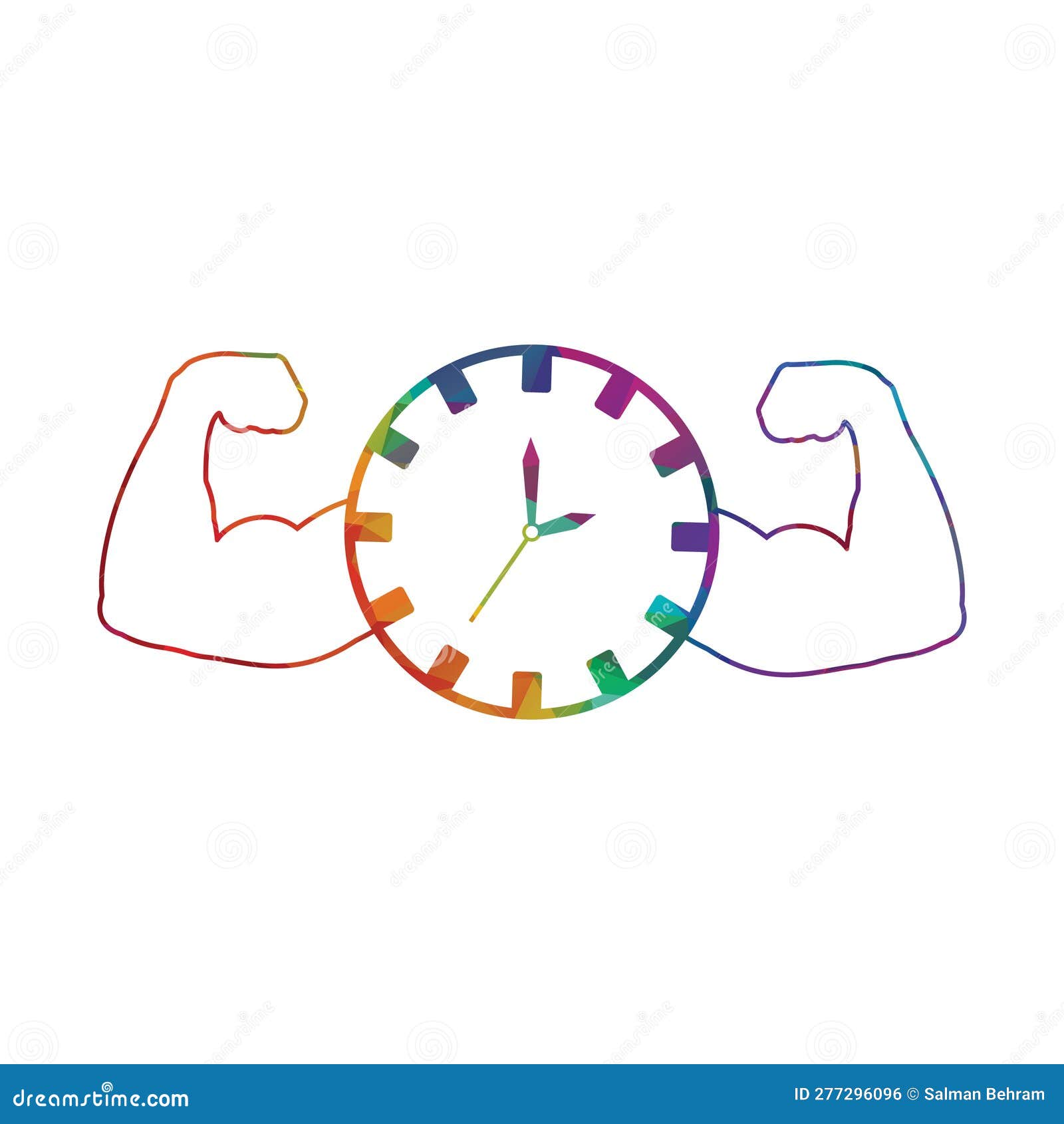 Silhouette Strong Arm Muscle with Clock Time To Work Vector ...