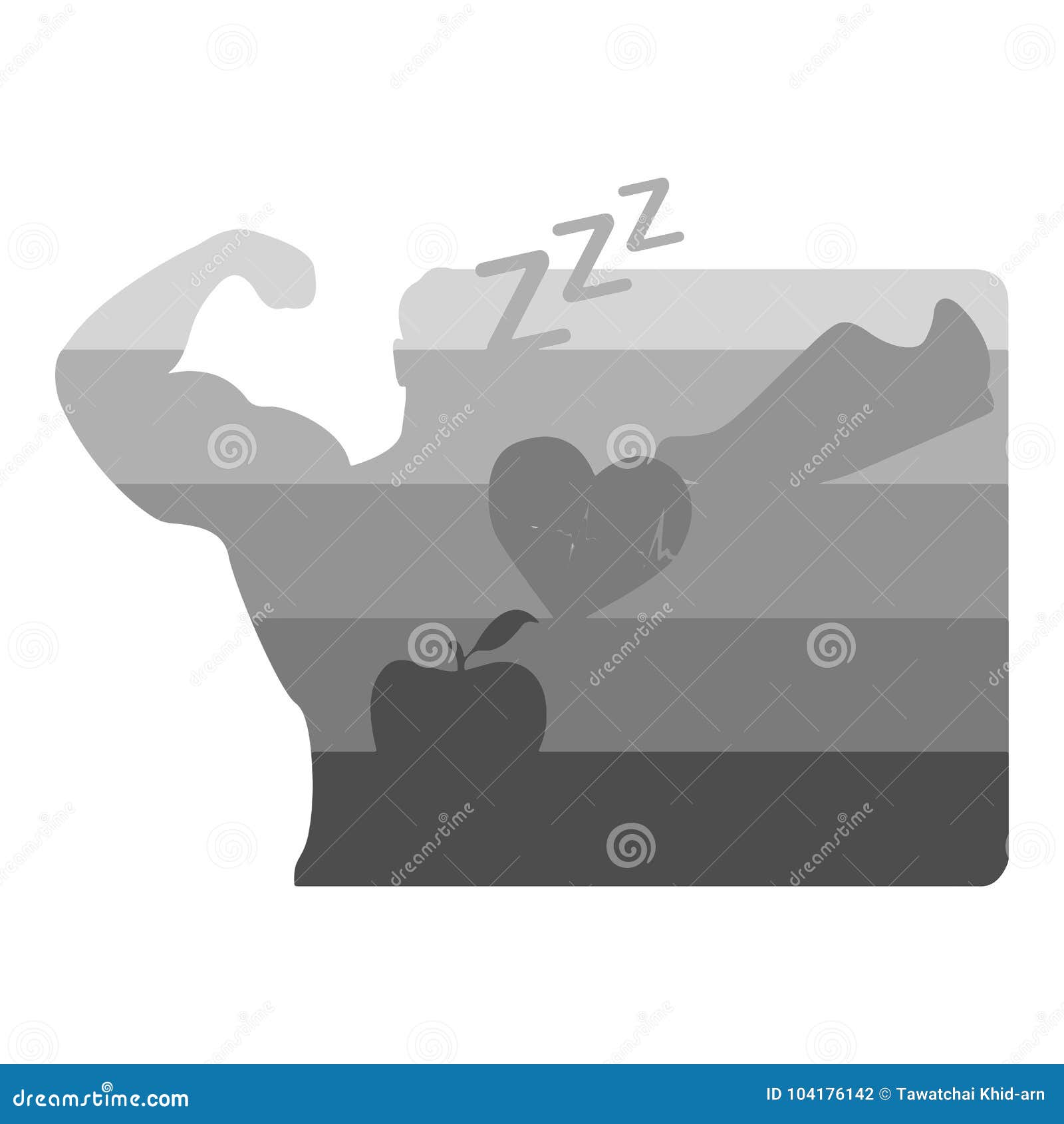 Silhouette Strong Man with Muscles with Healthy Elements Vector Stock ...