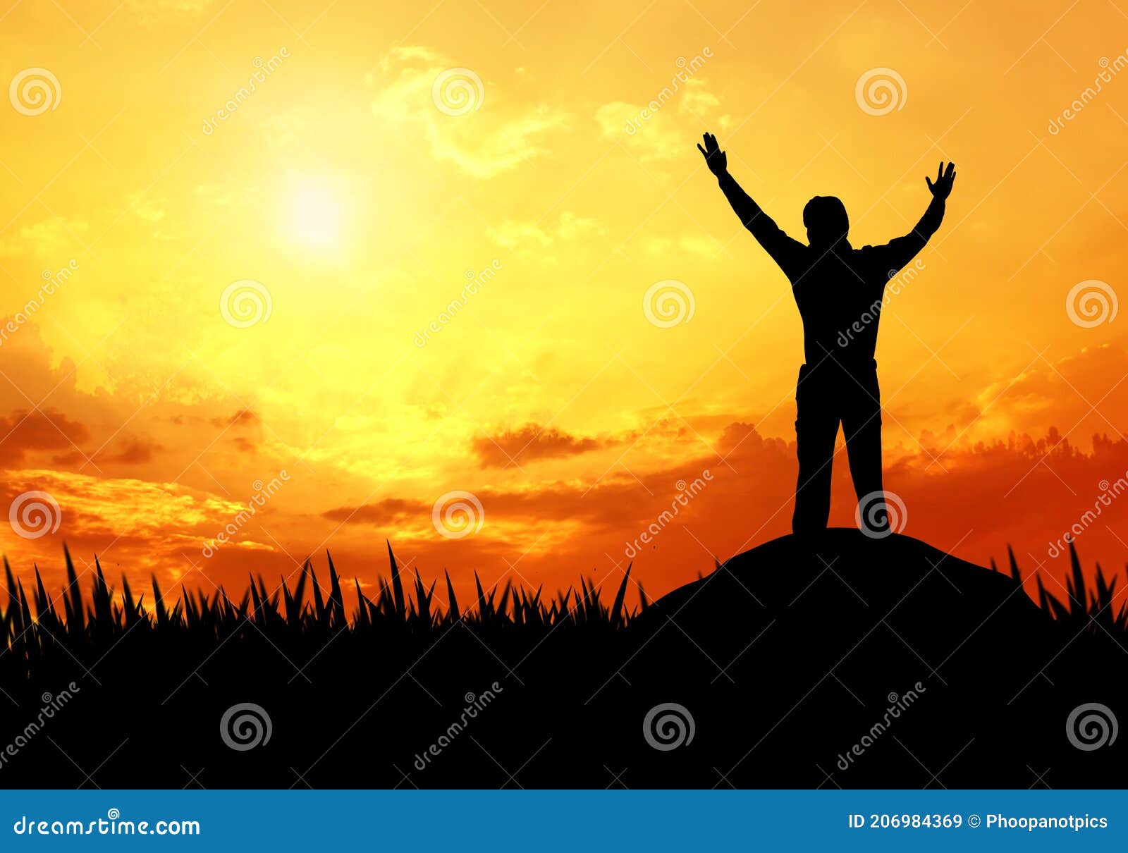 Silhouette The Strong Man With Sunlight On Sky Background Royalty-Free ...