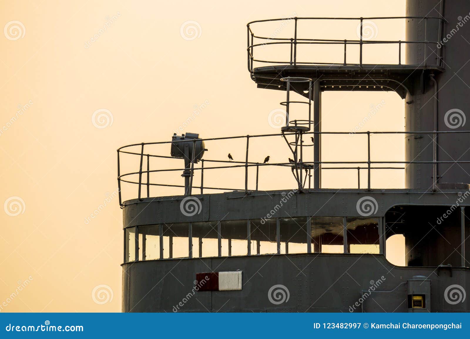 Silhouette of Old Navy Ship`s Bridge Stock Image - Image of birds ...