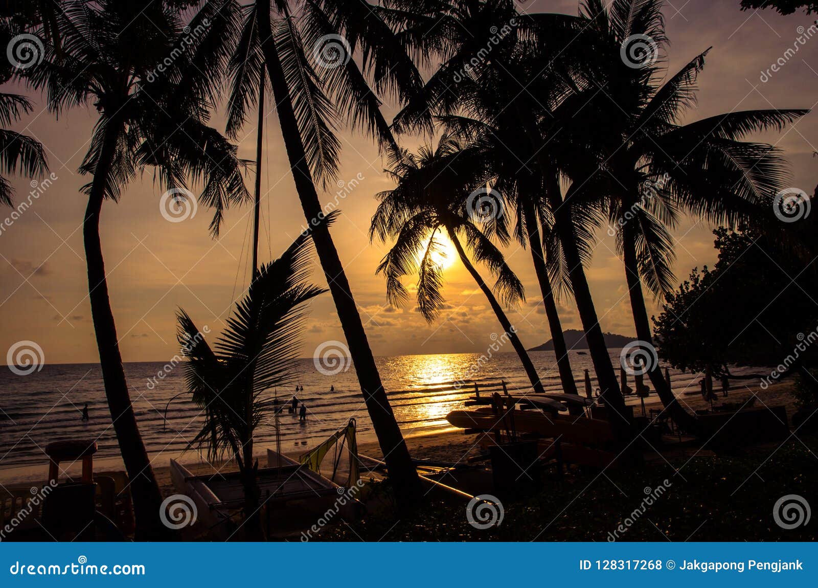 Silhouette Sunset with Coconut Trees Stock Photo - Image of paradise ...
