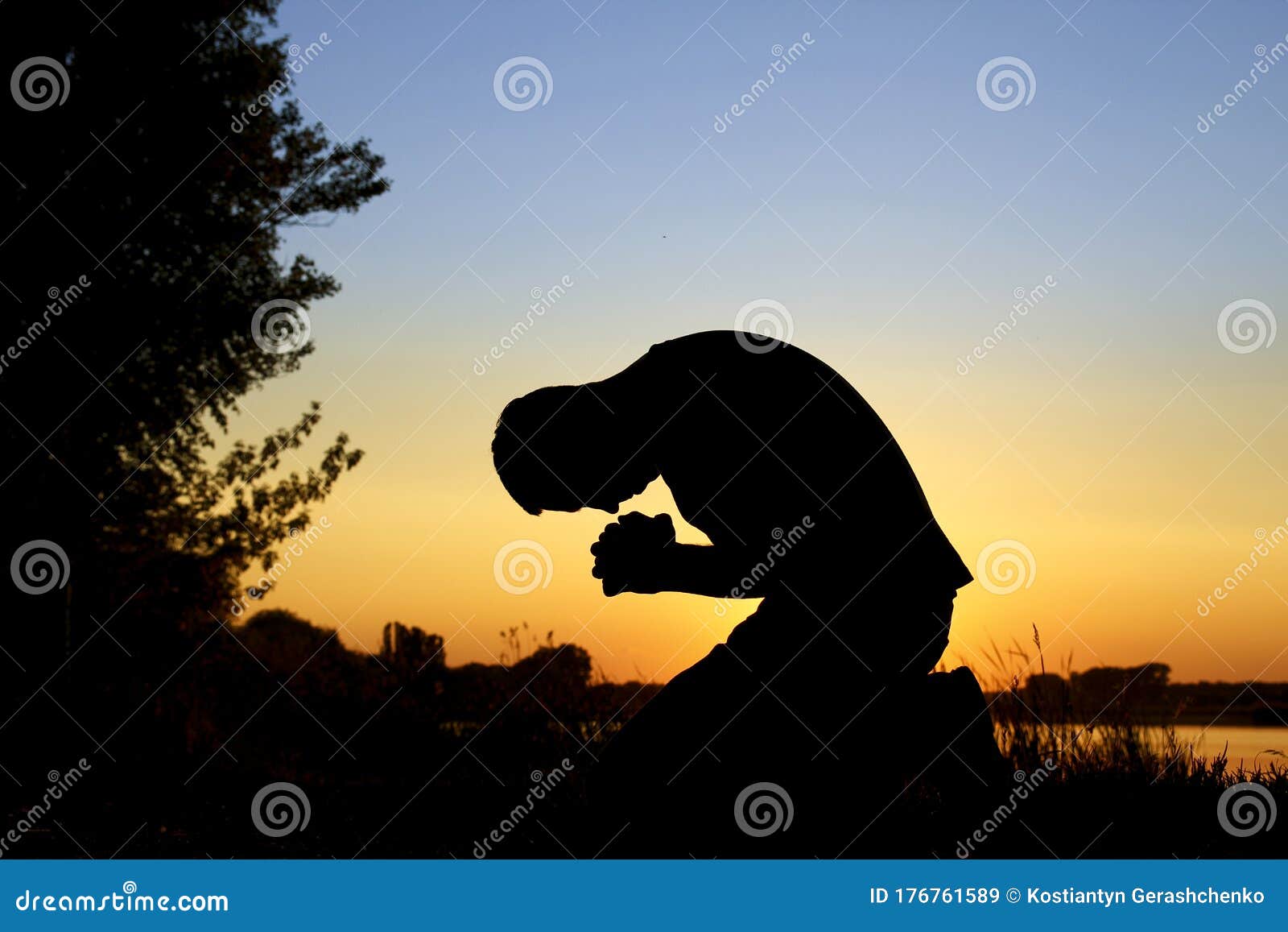 Silhouette man praying stock image. Image of prayer - 176761589