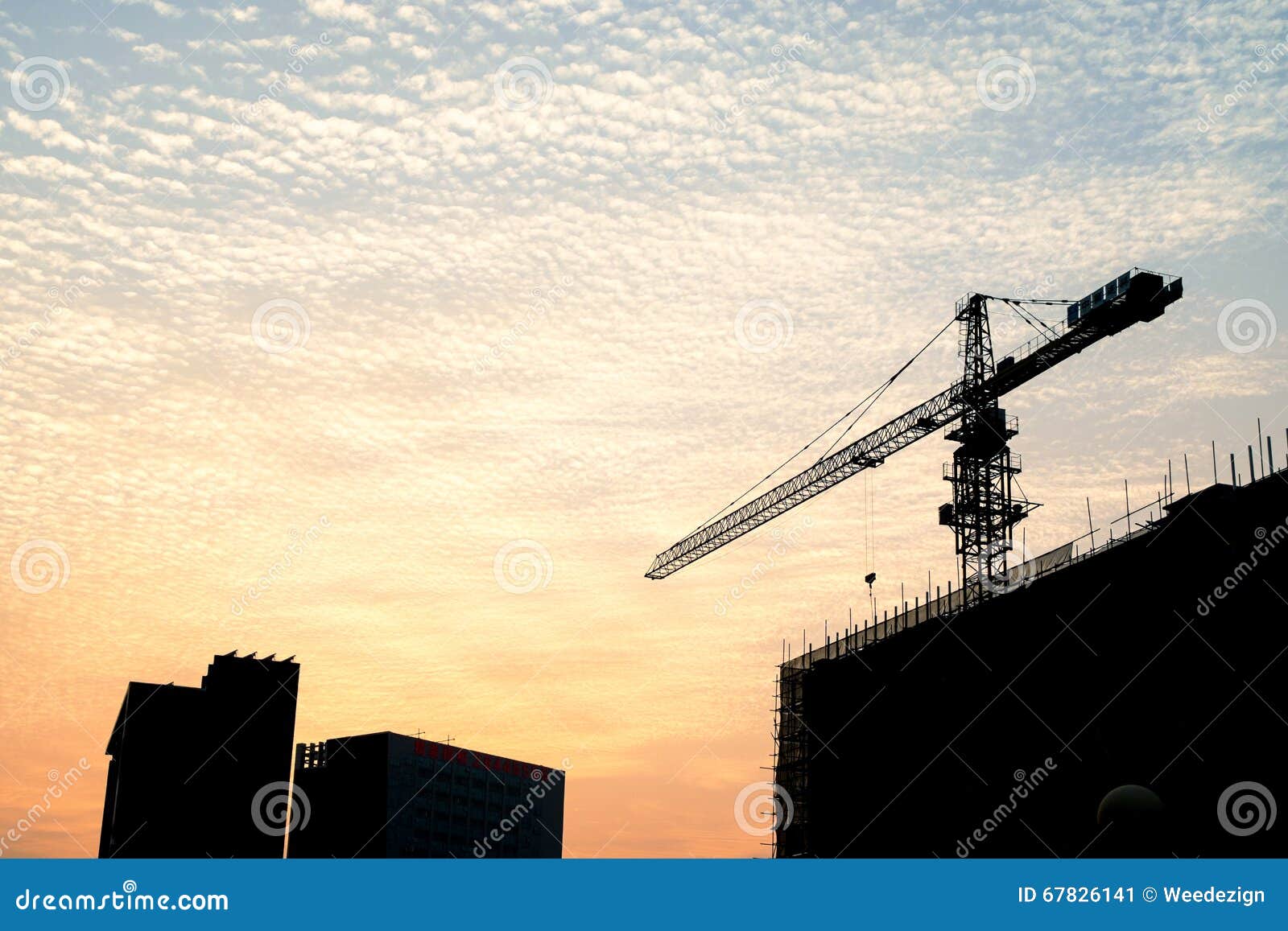 Silhouette of Sunset Scene with Tower Crane on the Construction Stock ...