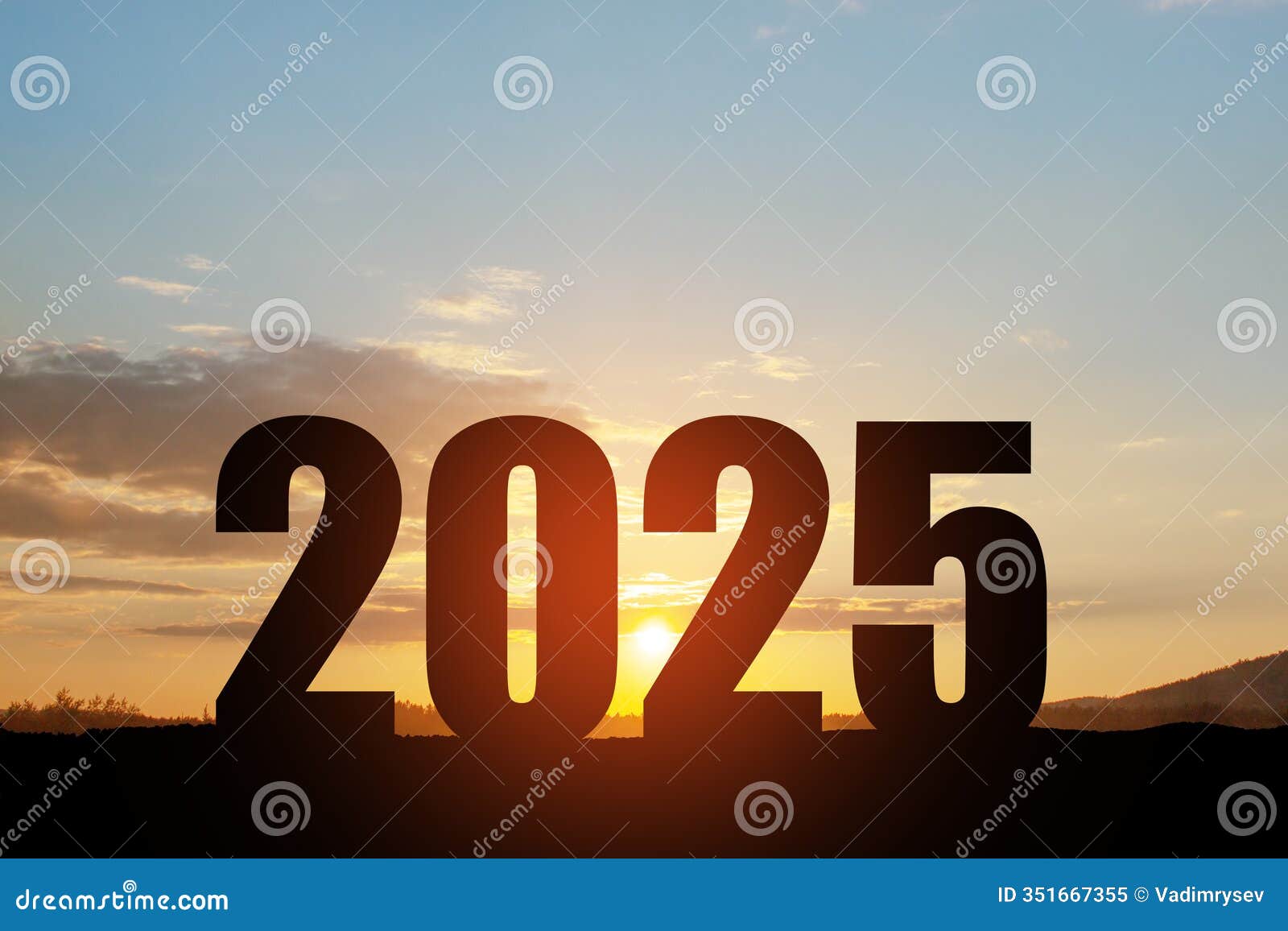 Silhouette 2025 with Sunset Sky at Mountain and Number Like 2025 ...