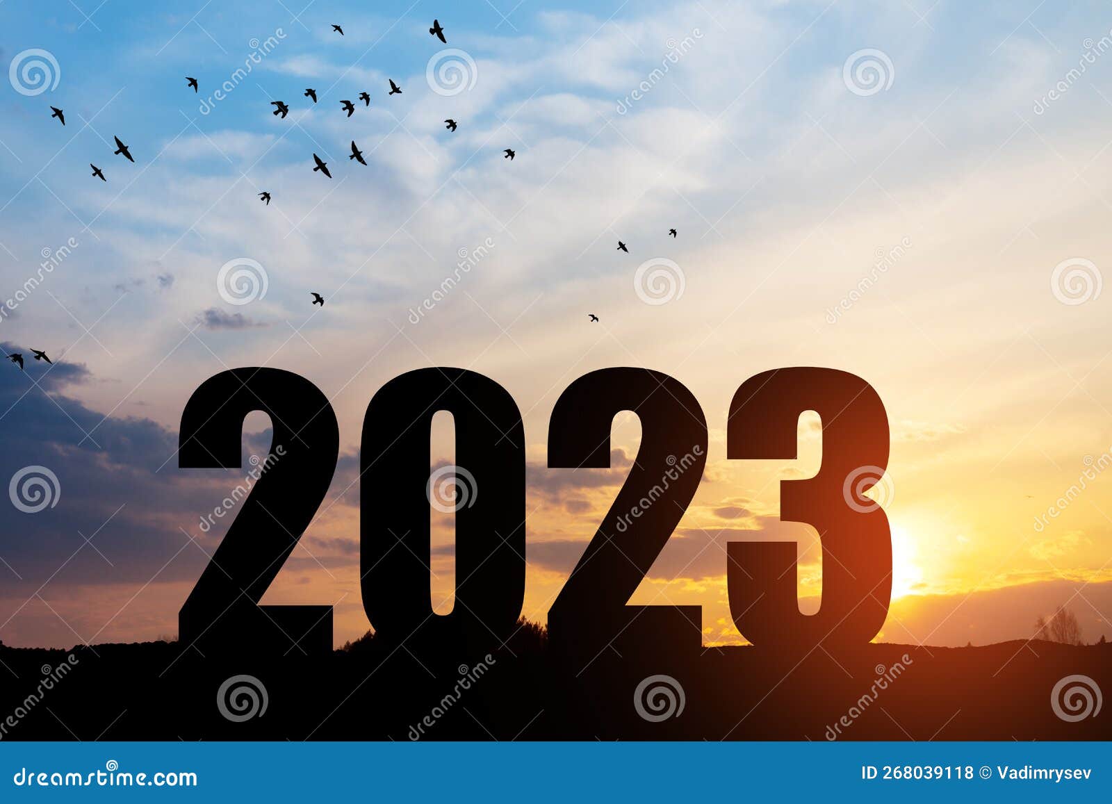 Silhouette 2023 with Sunset Sky at Mountain and Number Like 2023 ...