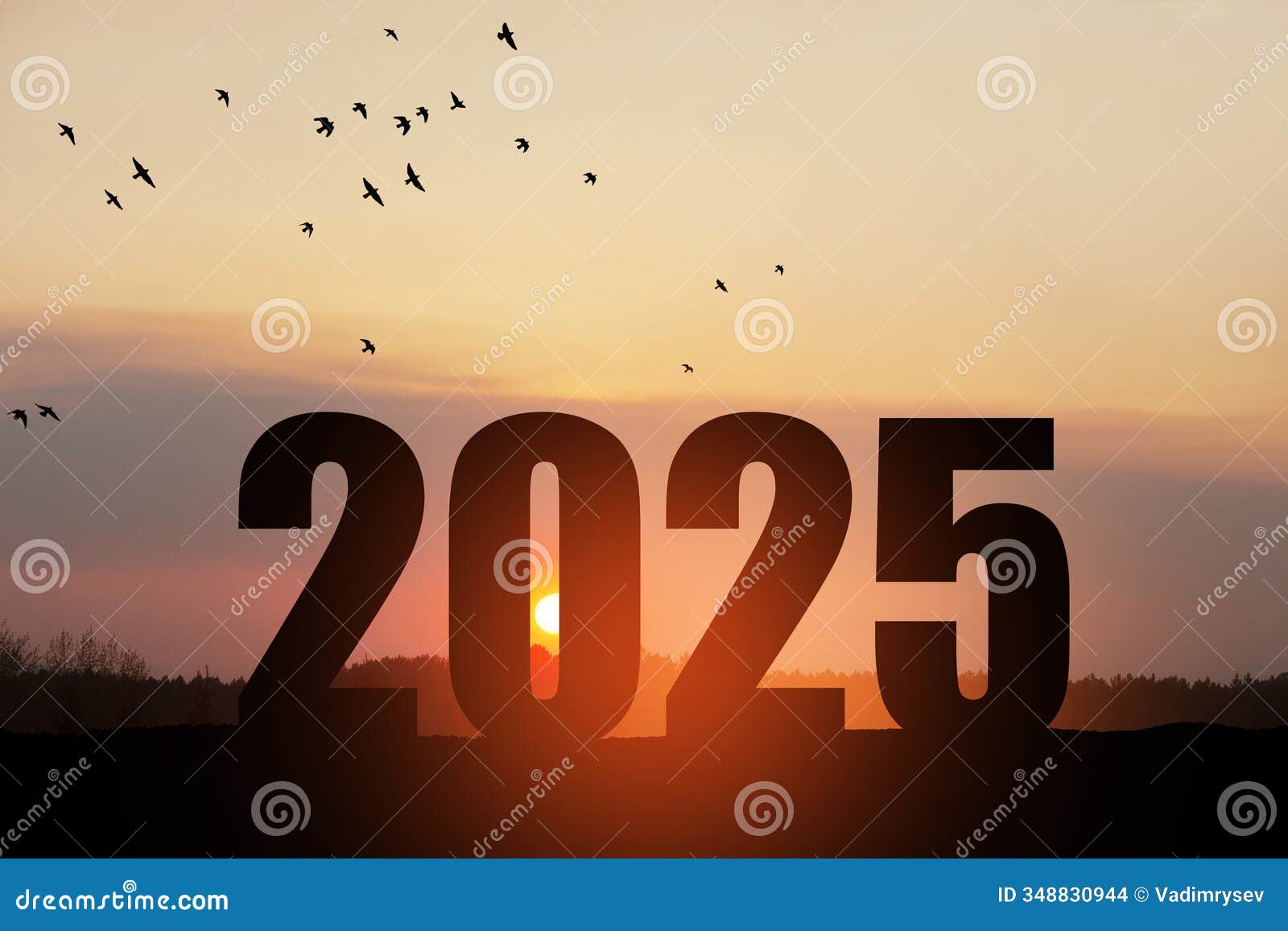 Silhouette 2025 with Sunset Sky at Mountain and Number Like 2025 ...