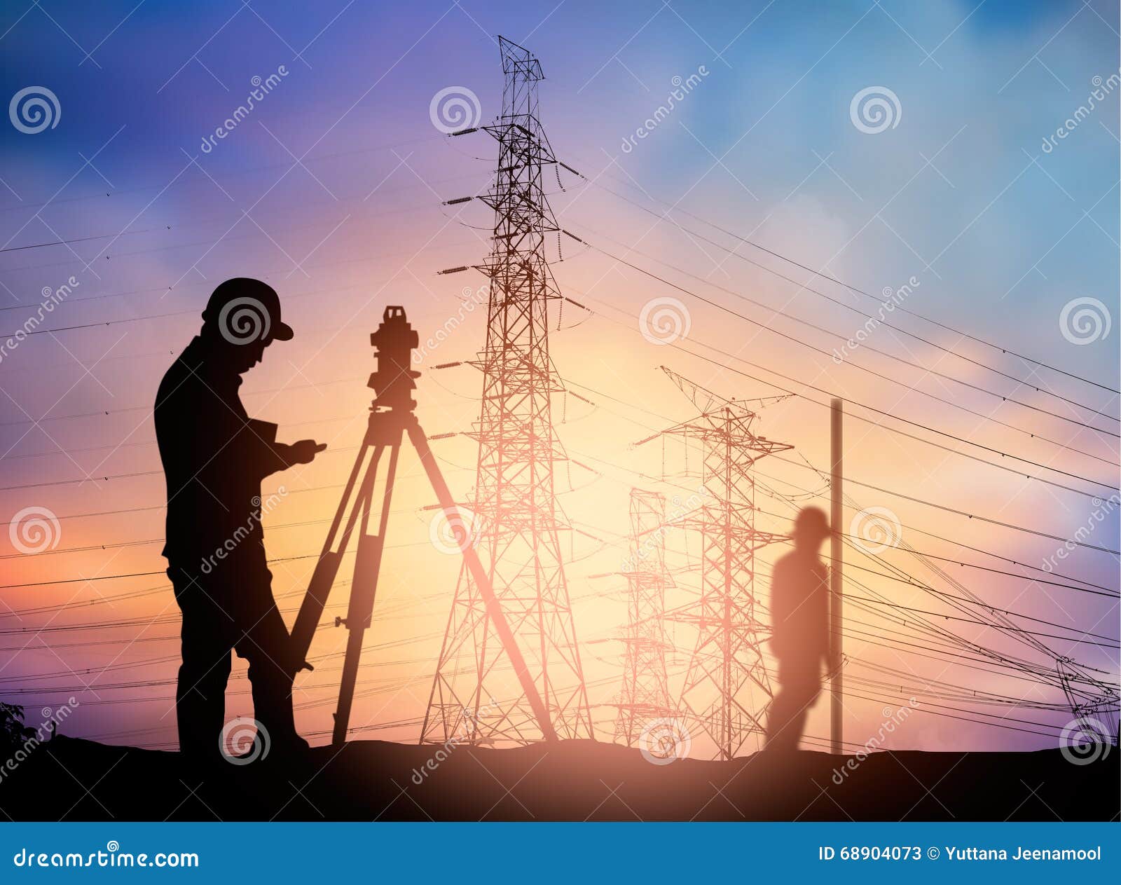 Survey Engineer Working Using A Theodolite At A Construction Site ...