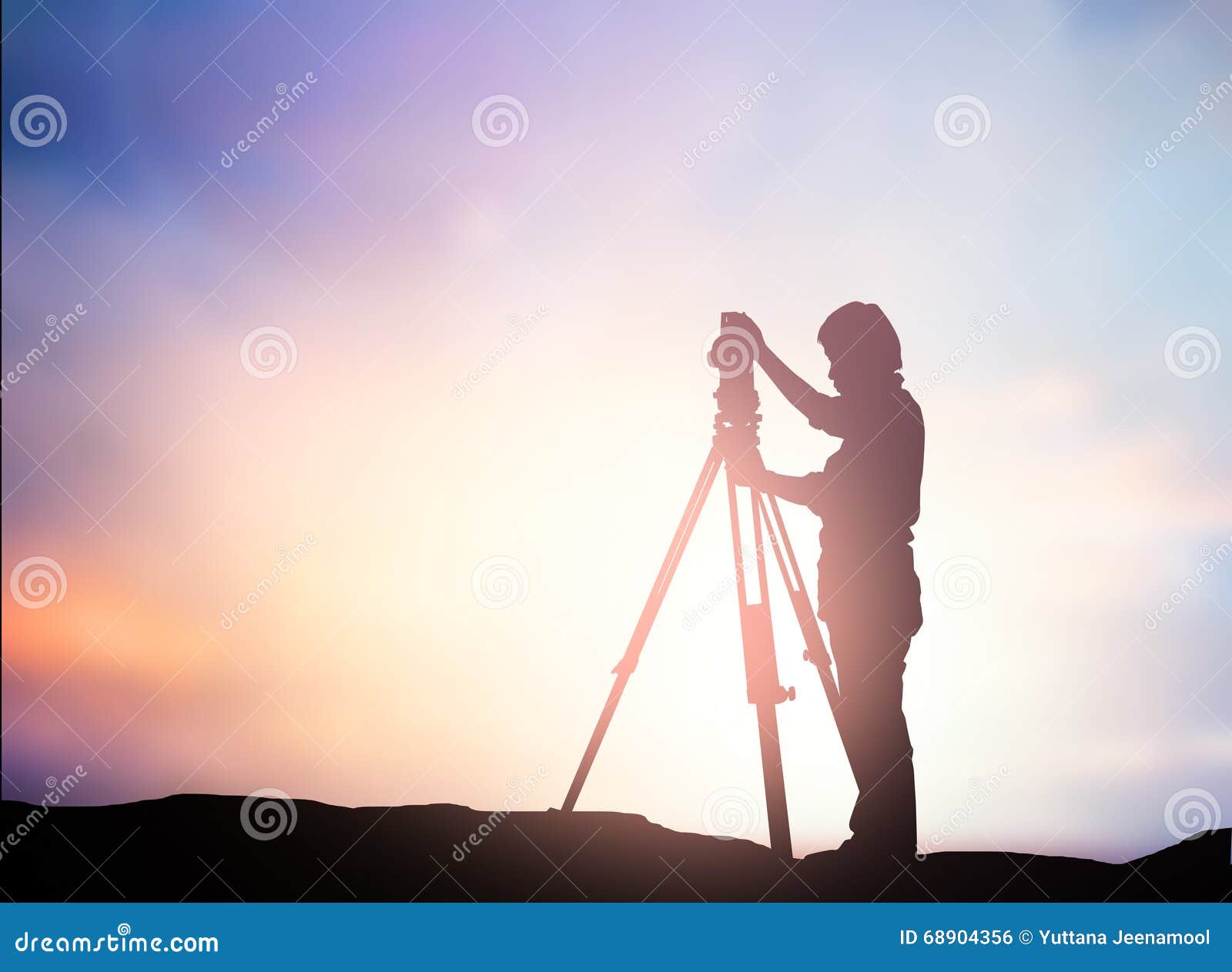 Silhouette Survey Engineer Working in a Building Site Over Blur Stock ...