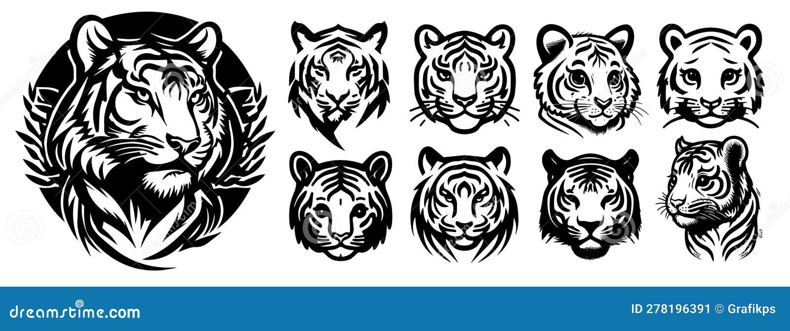 Silhouette Svg Shapes of Tigers Illustration. Stock Vector ...