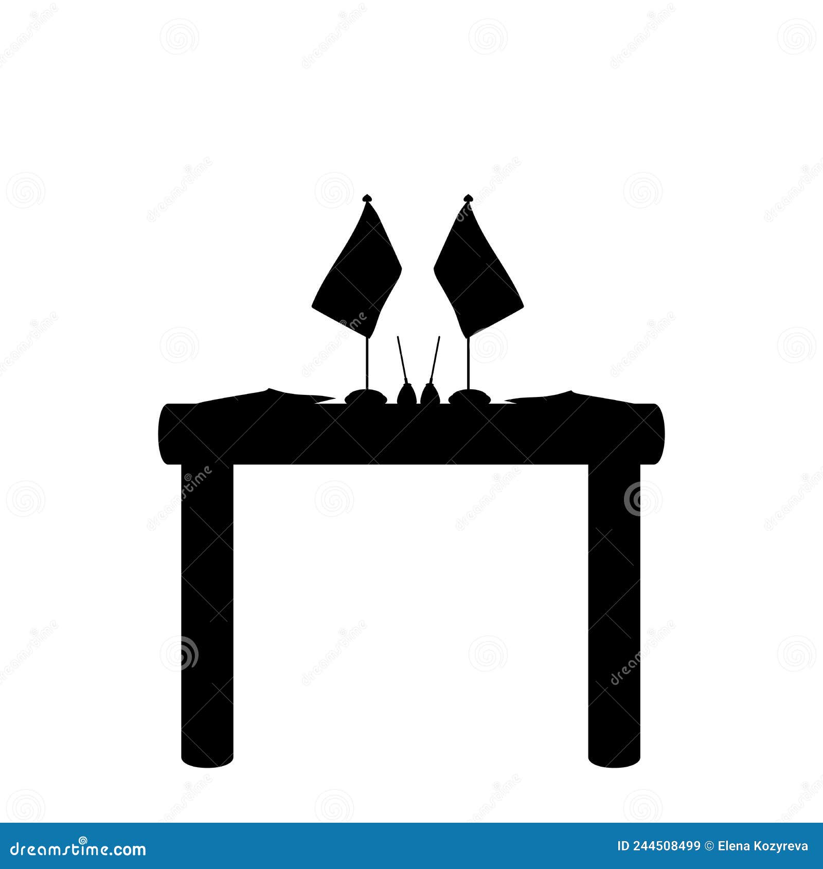 Silhouette Table for Political Negotiations with Flags of Different ...